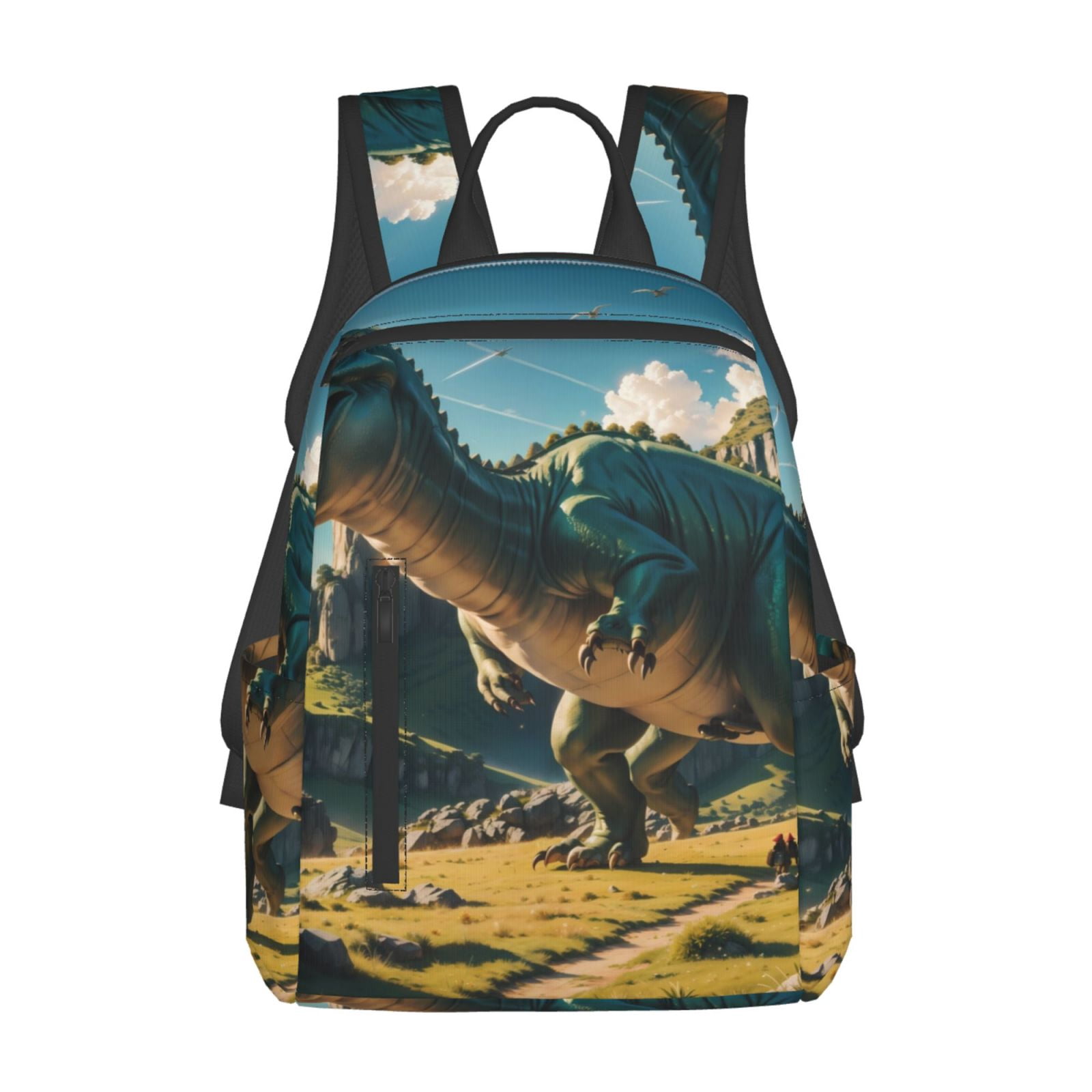 Daiia Cute Green Dinosaur Blue Sky School Backpack for Men and Women ...