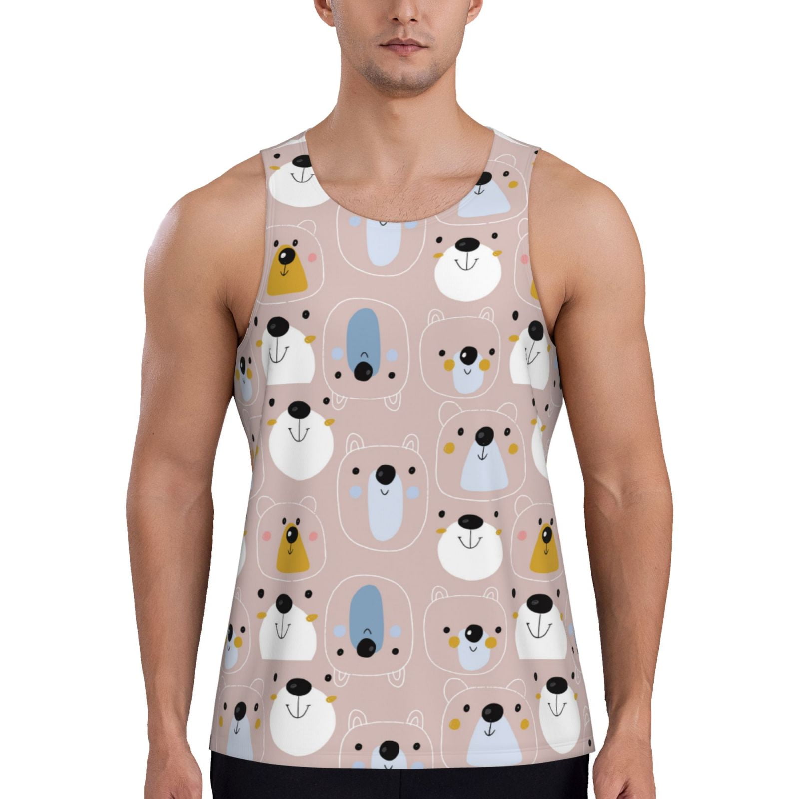 Daiia Cute Hand Drawn Bear Printed Men's Quick Dry Fit Muscle Tank Top ...