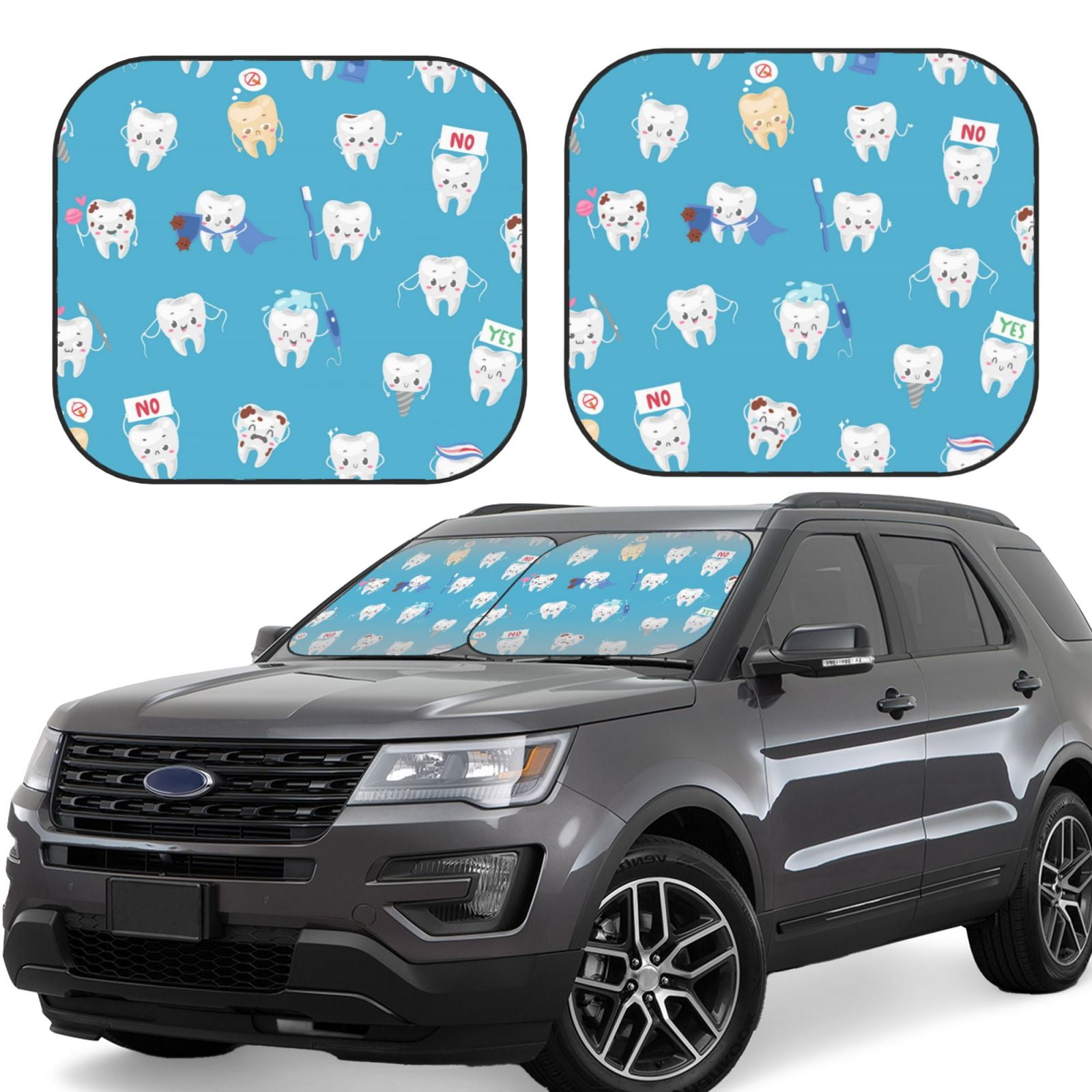 Daiia Cute Healthy Teeth 2PCS Car Windshield Sun Shade, Foldable Sun ...