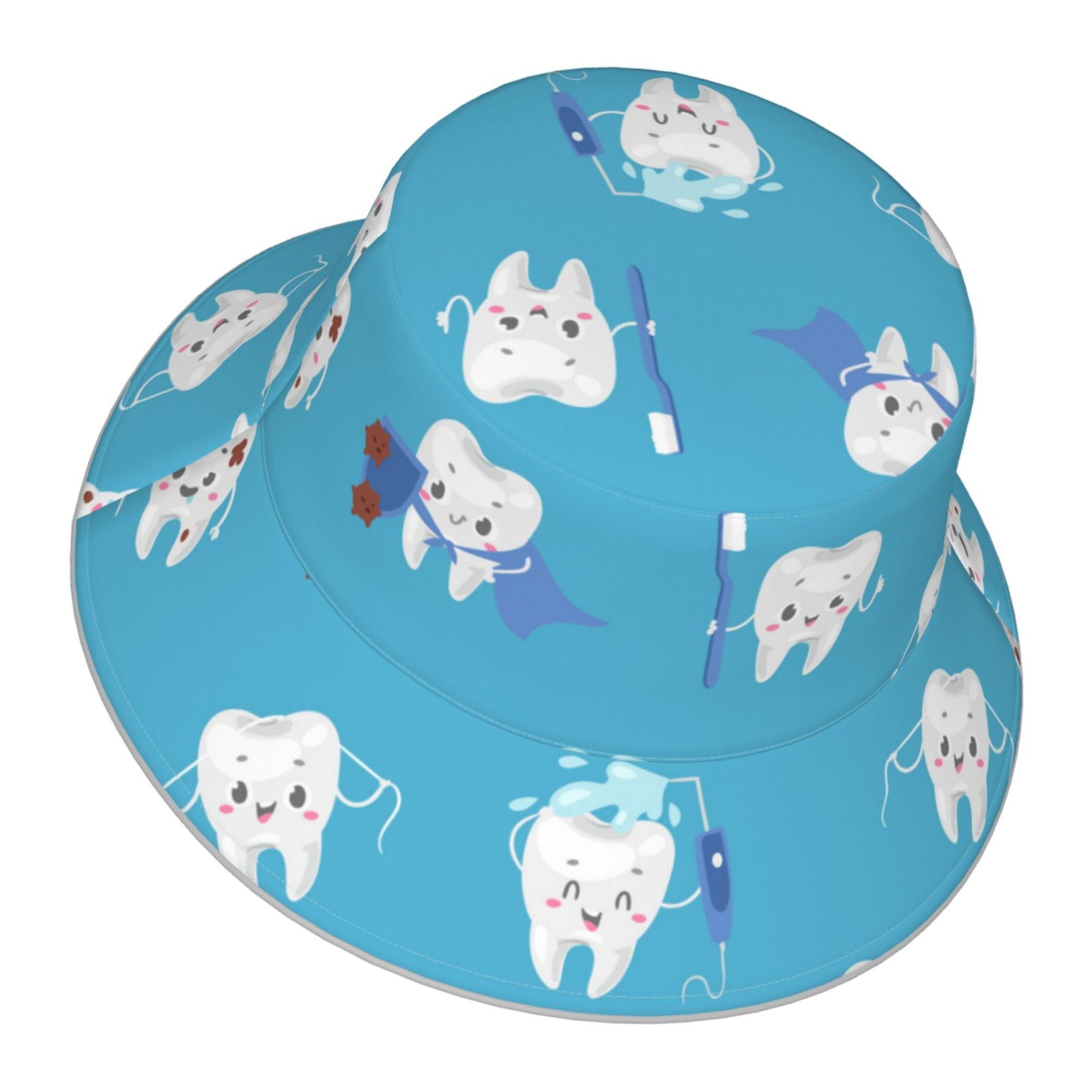 Daiia Cute Healthy Teeth Pattern Bucket Hat - Trendy Cotton Sun Hat for ...