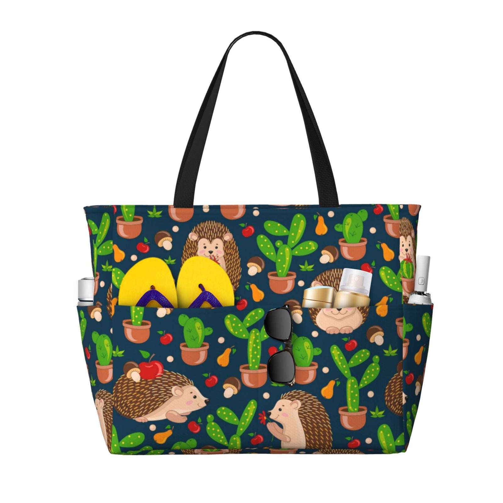 Daiia Cute Hedgehogs Cactus Blue Beach Travel Bag - Water-Resistant ...