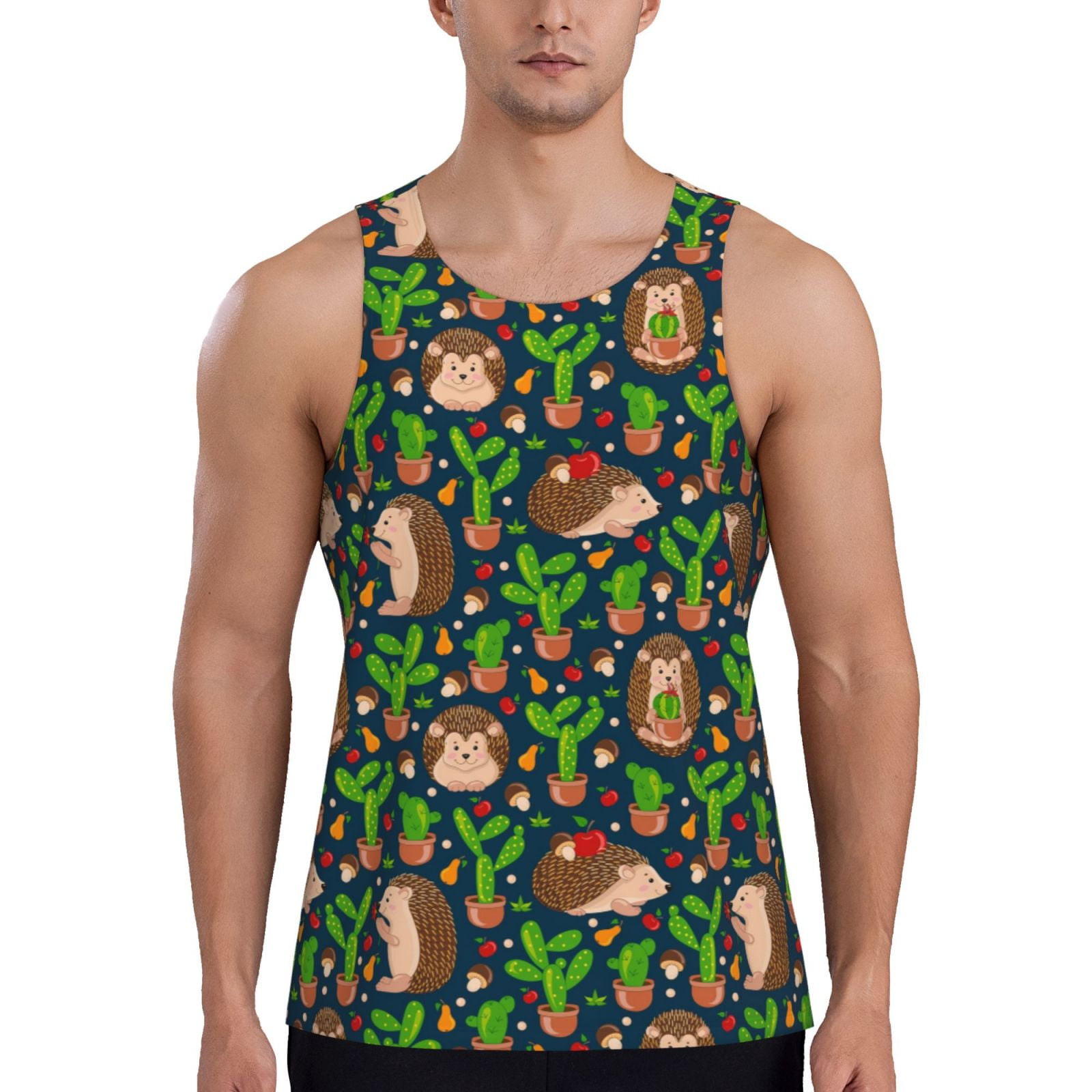 Daiia Cute Hedgehogs Cactus Blue Printed Men's Quick Dry Fit Muscle ...