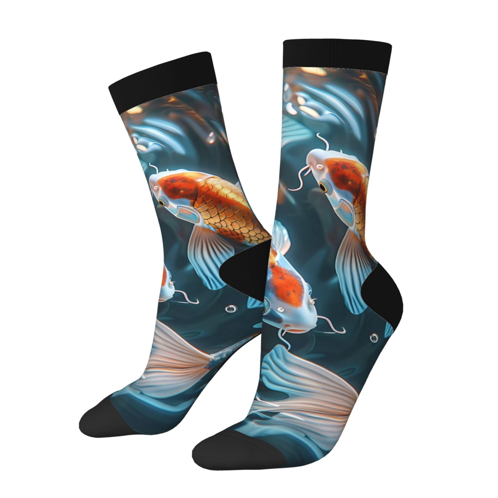 Daiia Cute Koi Fish Serenity Print Crew Socks – Soft Breathable Long ...