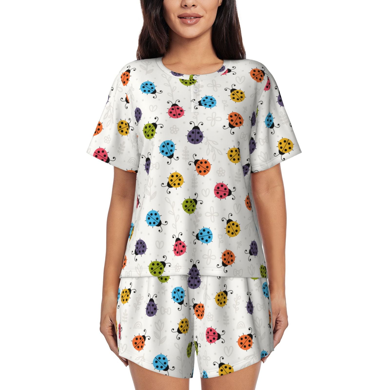 Daiia Cute Ladybugs Pattern Womens Pajama Sets Short Sleeve Pajamas for ...