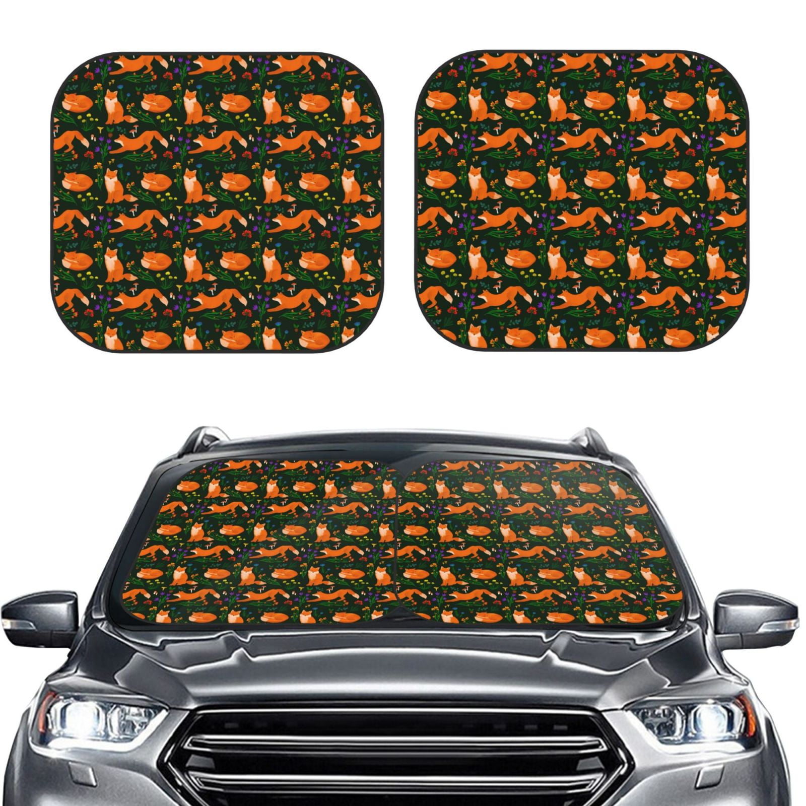 Daiia Cute Little Foxes 2PCS Car Windshield Sun Shade, Foldable Sun ...