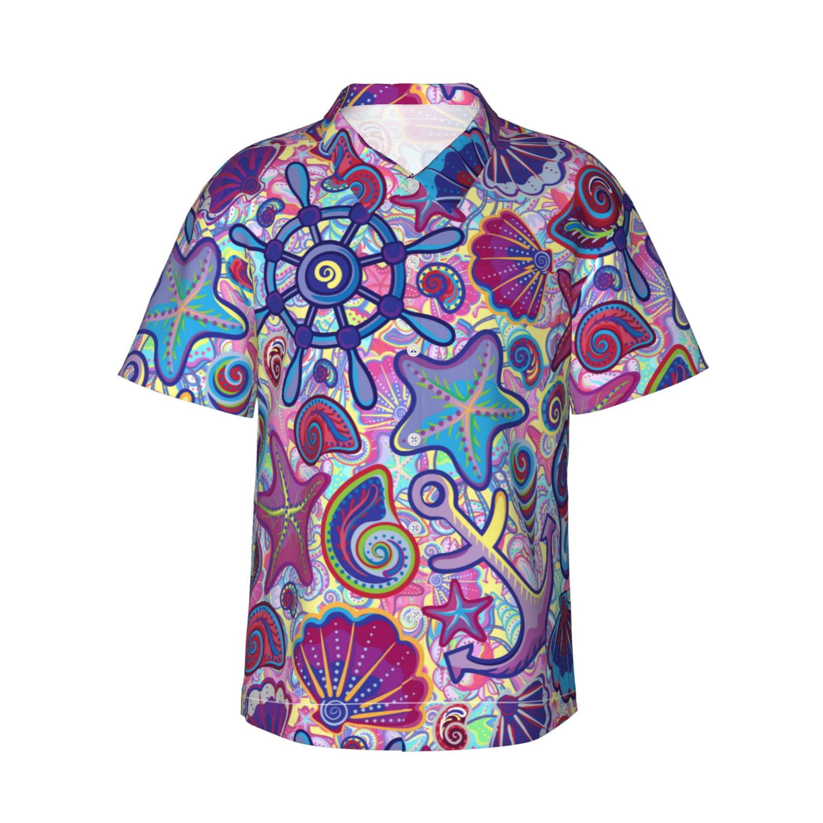 Daiia Cute Nautical Hawaiian Shirt for Men Gentle Cotton Regular Short ...