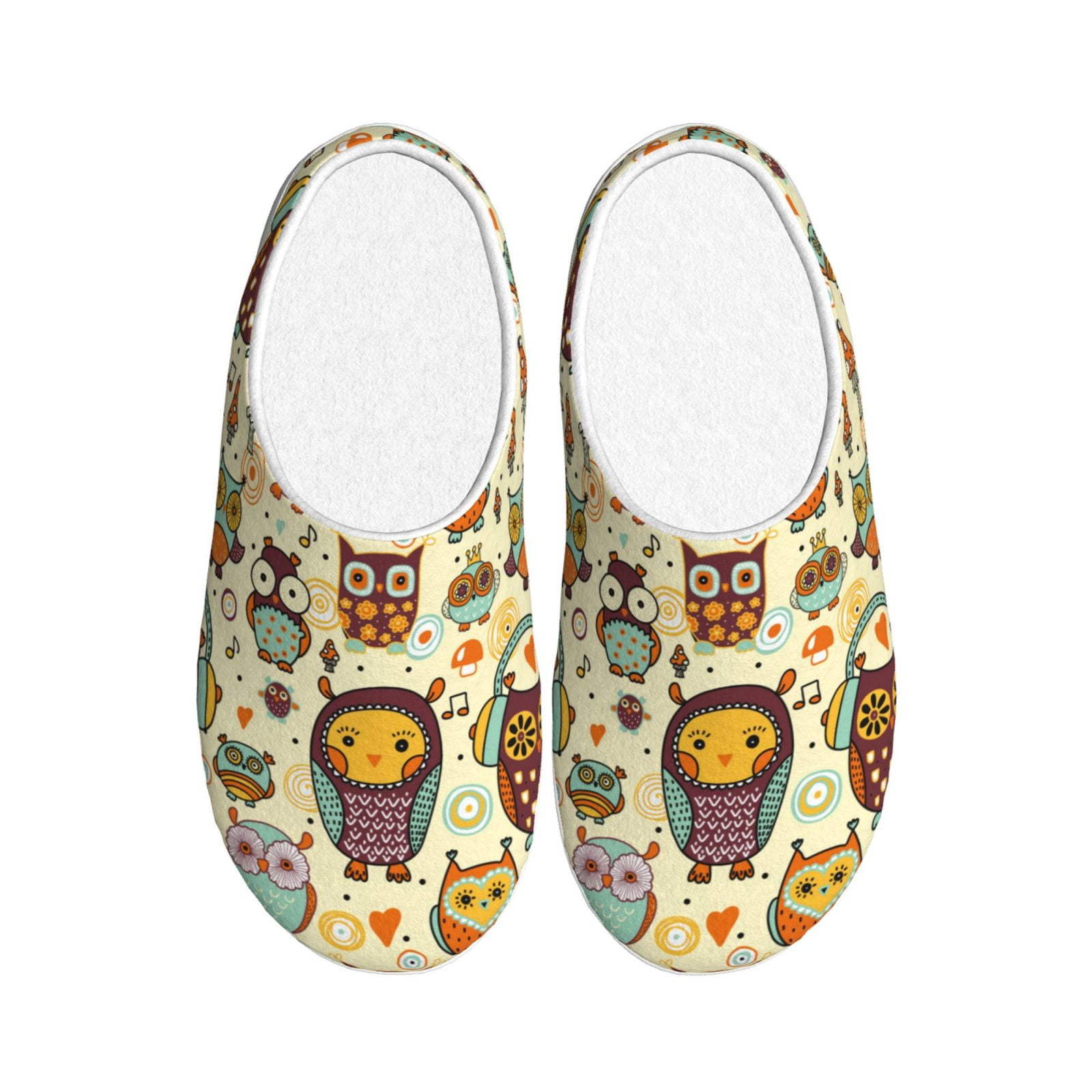 Daiia Cute Owls Print Women’s Fuzzy Slippers Memory Foam Lightweight ...