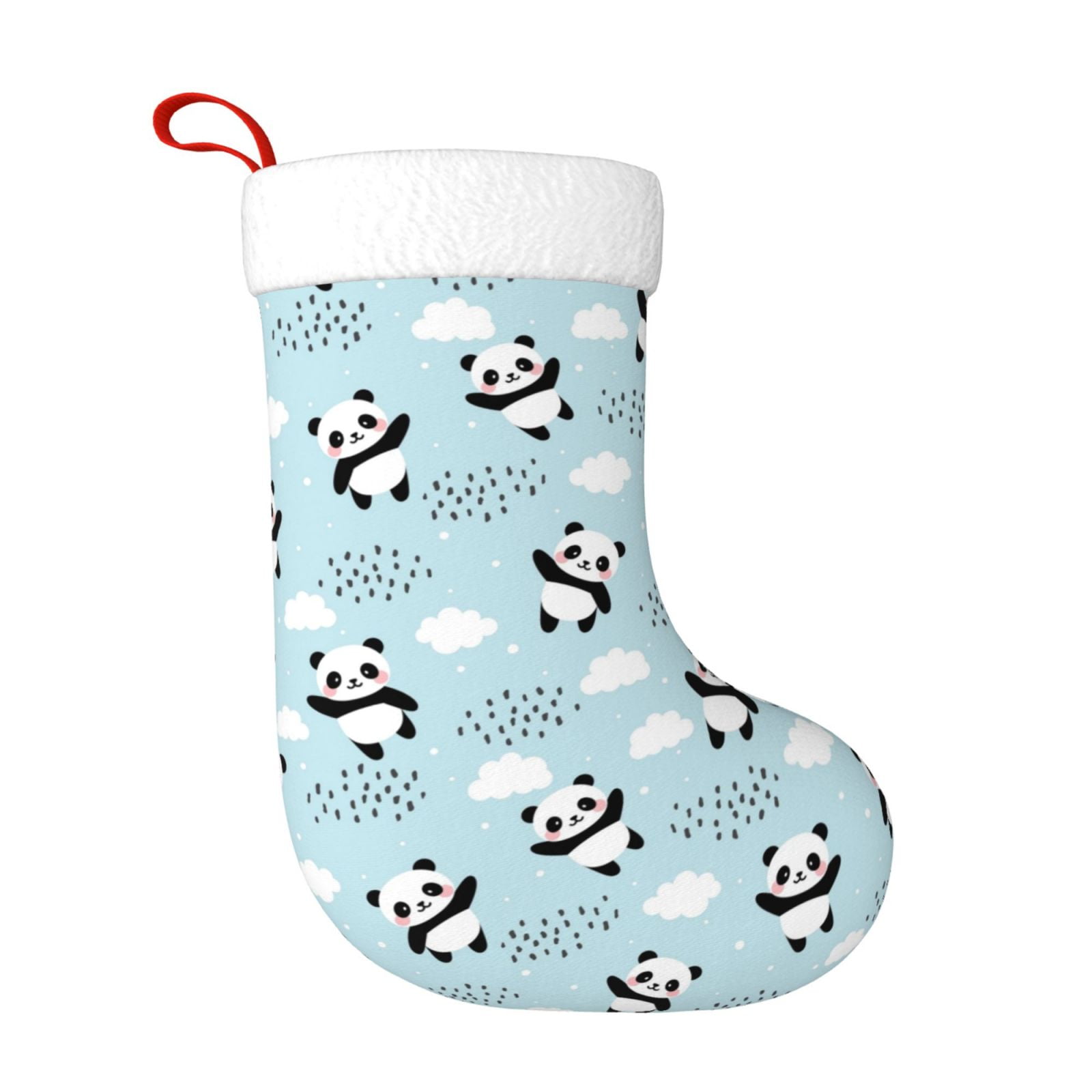 Daiia Cute Panda Bear Print Christmas Stocking，18"Large Knitted Xmas Stocking for Kids, Family ...