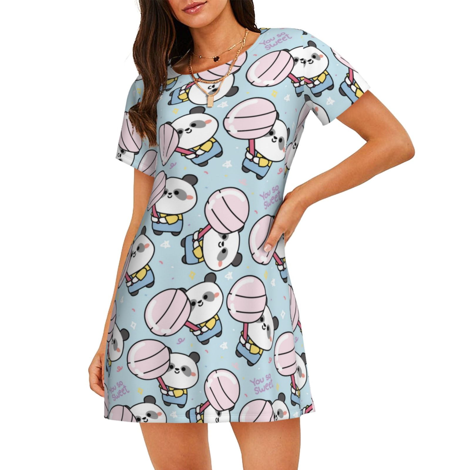 Daiia Cute Panda Bear Print Women's Nightshirt Soft Nightgowns for ...