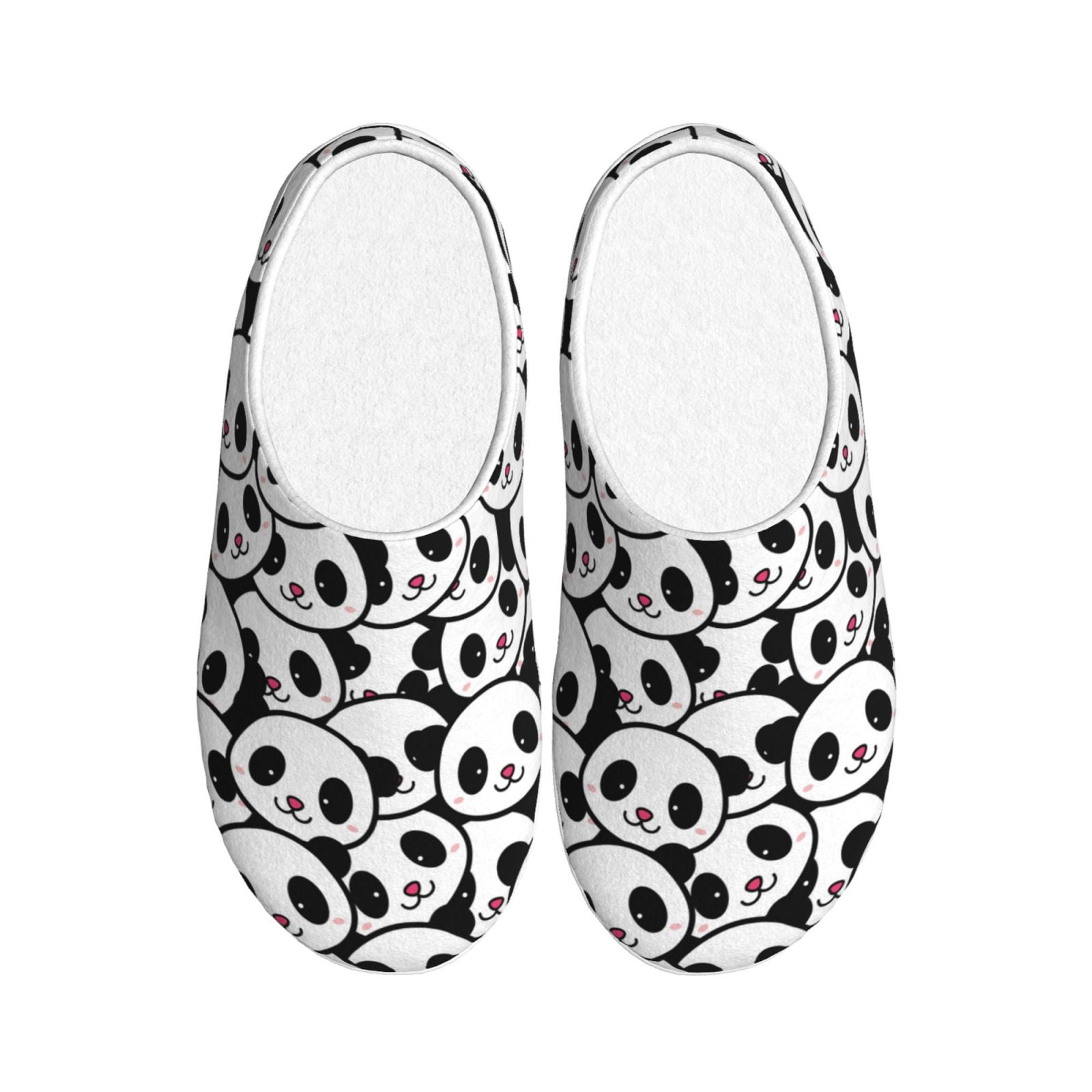Daiia Cute Panda Face Print Women’s Fuzzy Slippers Memory Foam ...