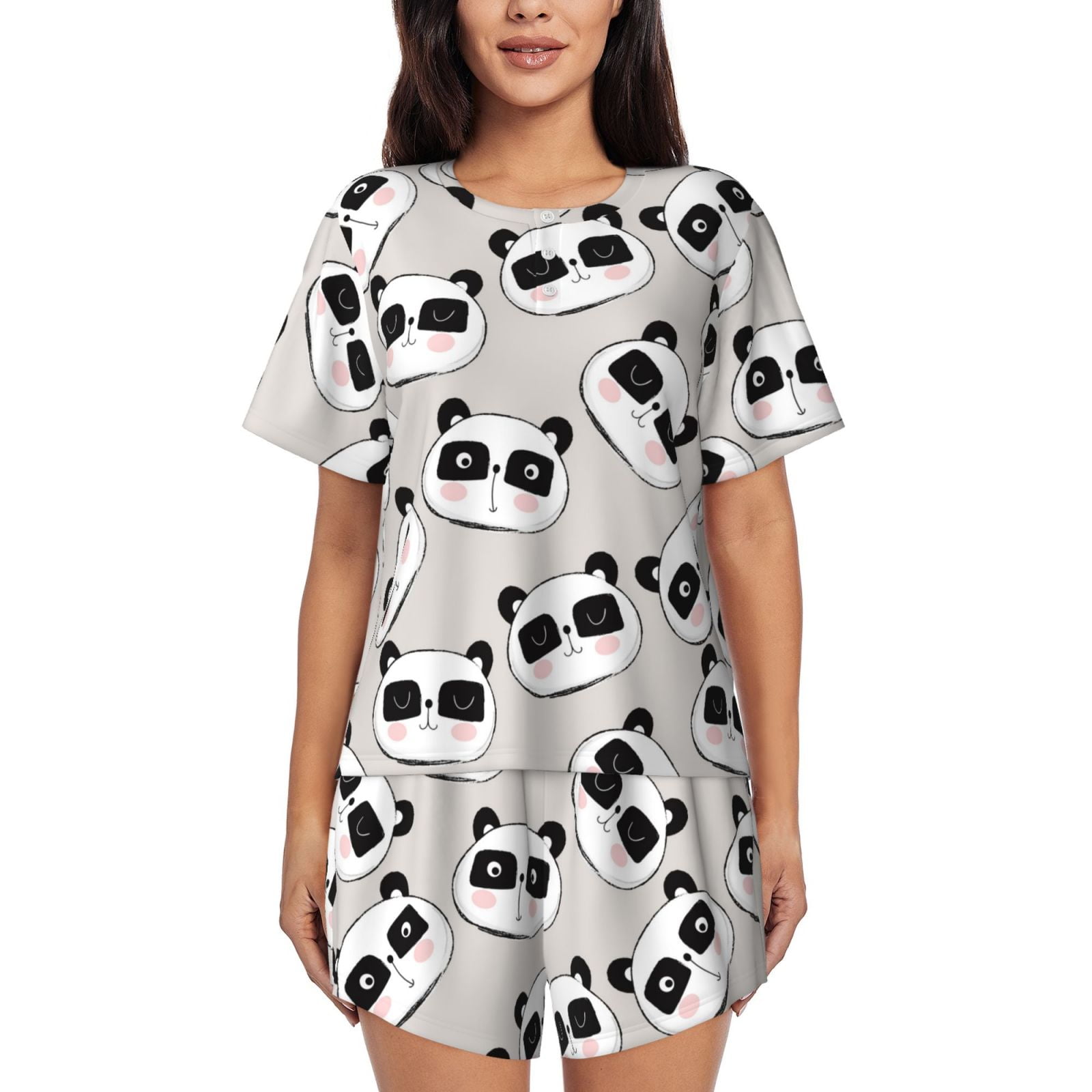 Daiia Cute Panda Pattern Womens Pajama Sets Short Sleeve Pajamas for ...