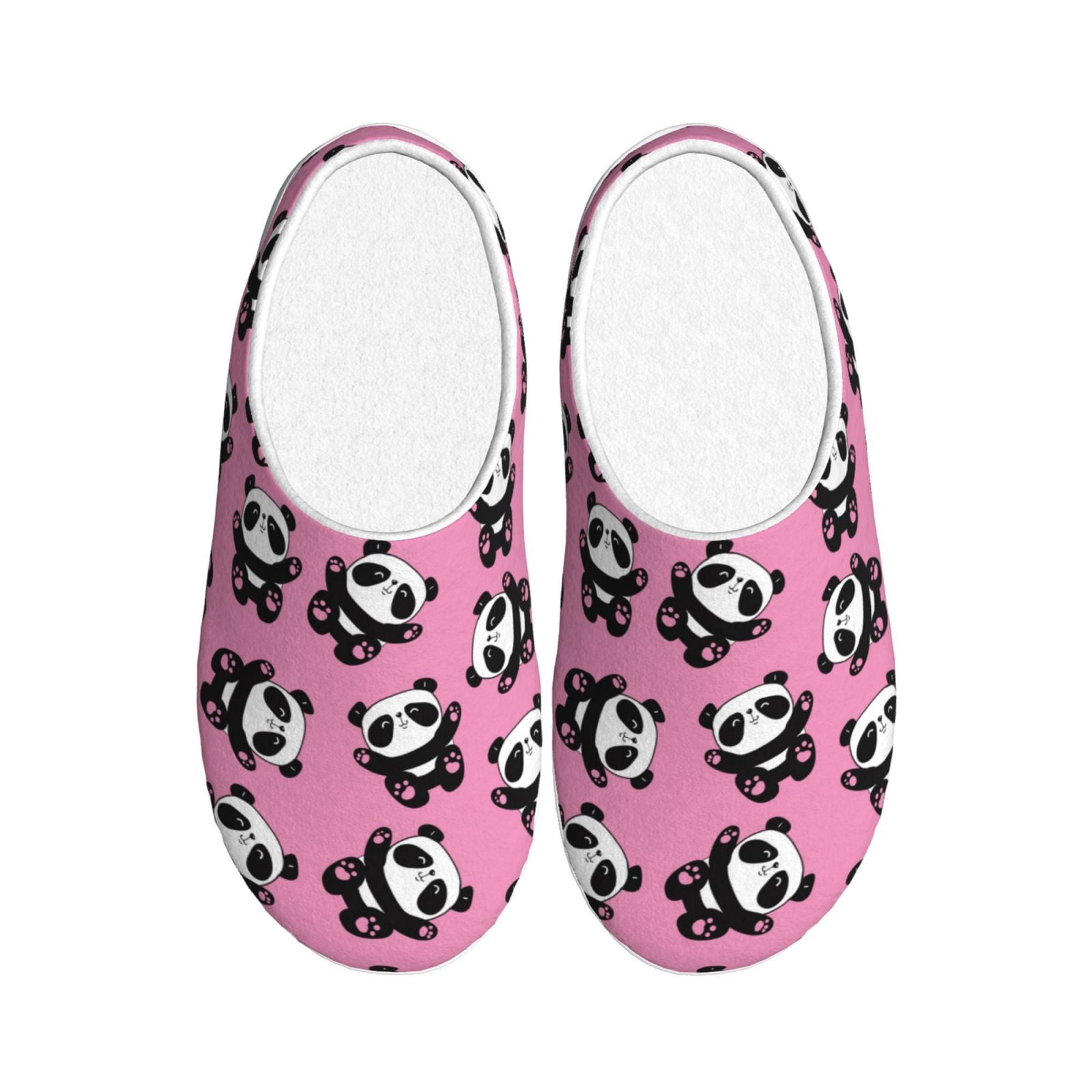 Daiia Cute Panda Print Women’s Fuzzy Slippers Memory Foam Lightweight ...