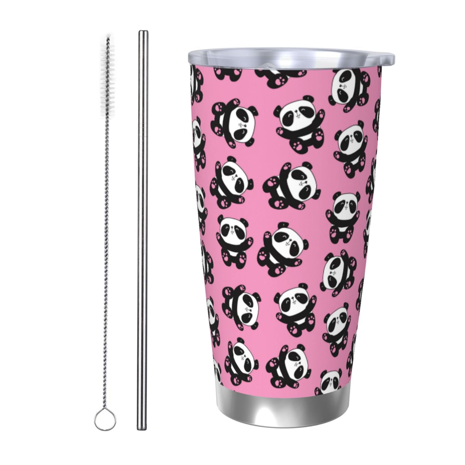 Daiia Cute Panda Printed 20oz Insulated Coffee Cup with Straw Topper ...