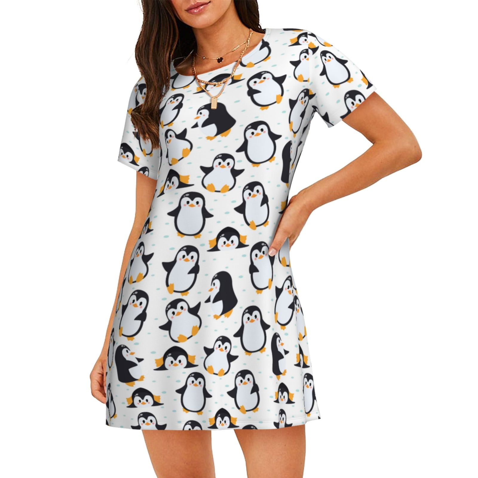 Daiia Cute Penguins Print Women's Nightshirt Soft Nightgowns for Women ...