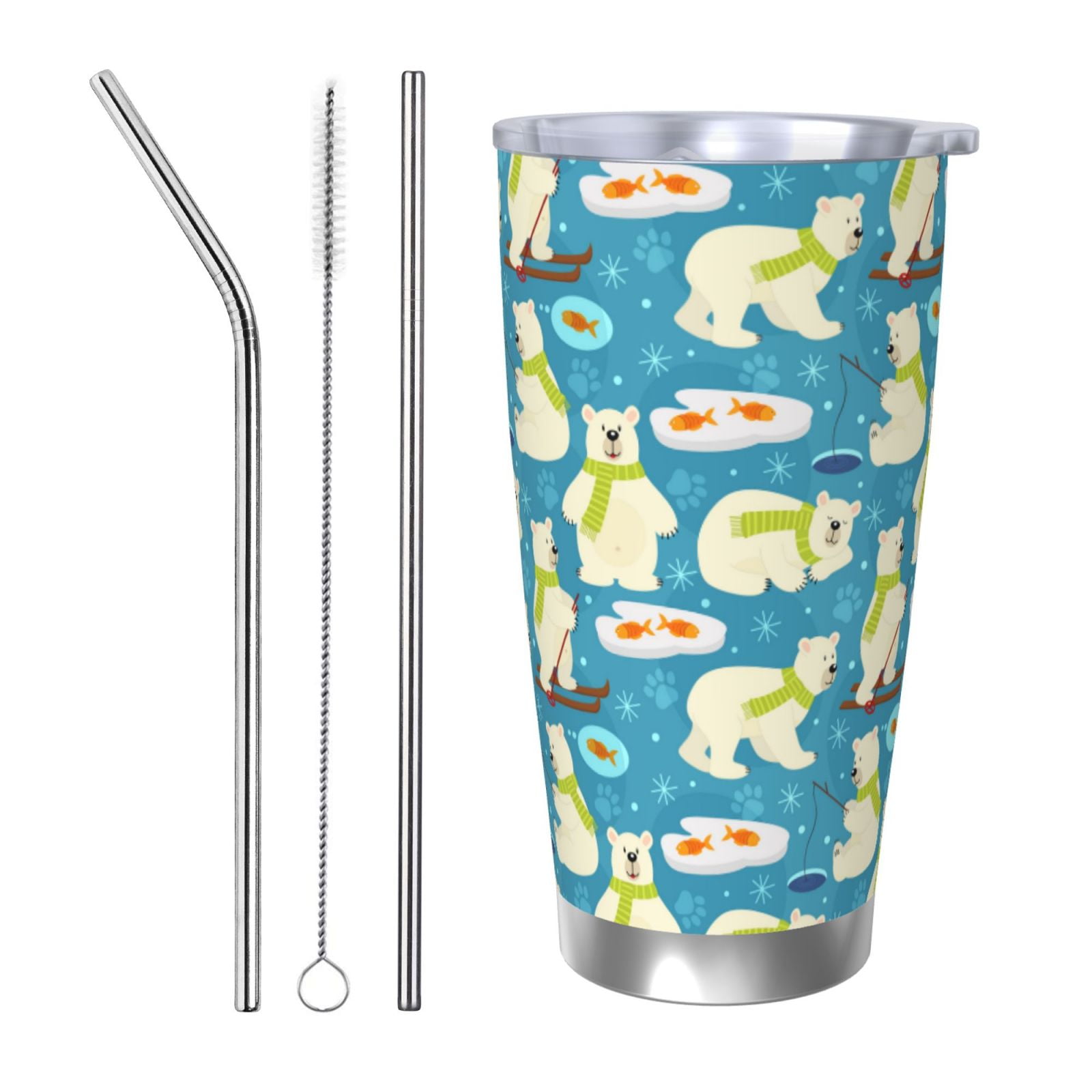 Daiia Cute Polar Bear Fishing Printed 20oz Insulated Coffee Cup with ...