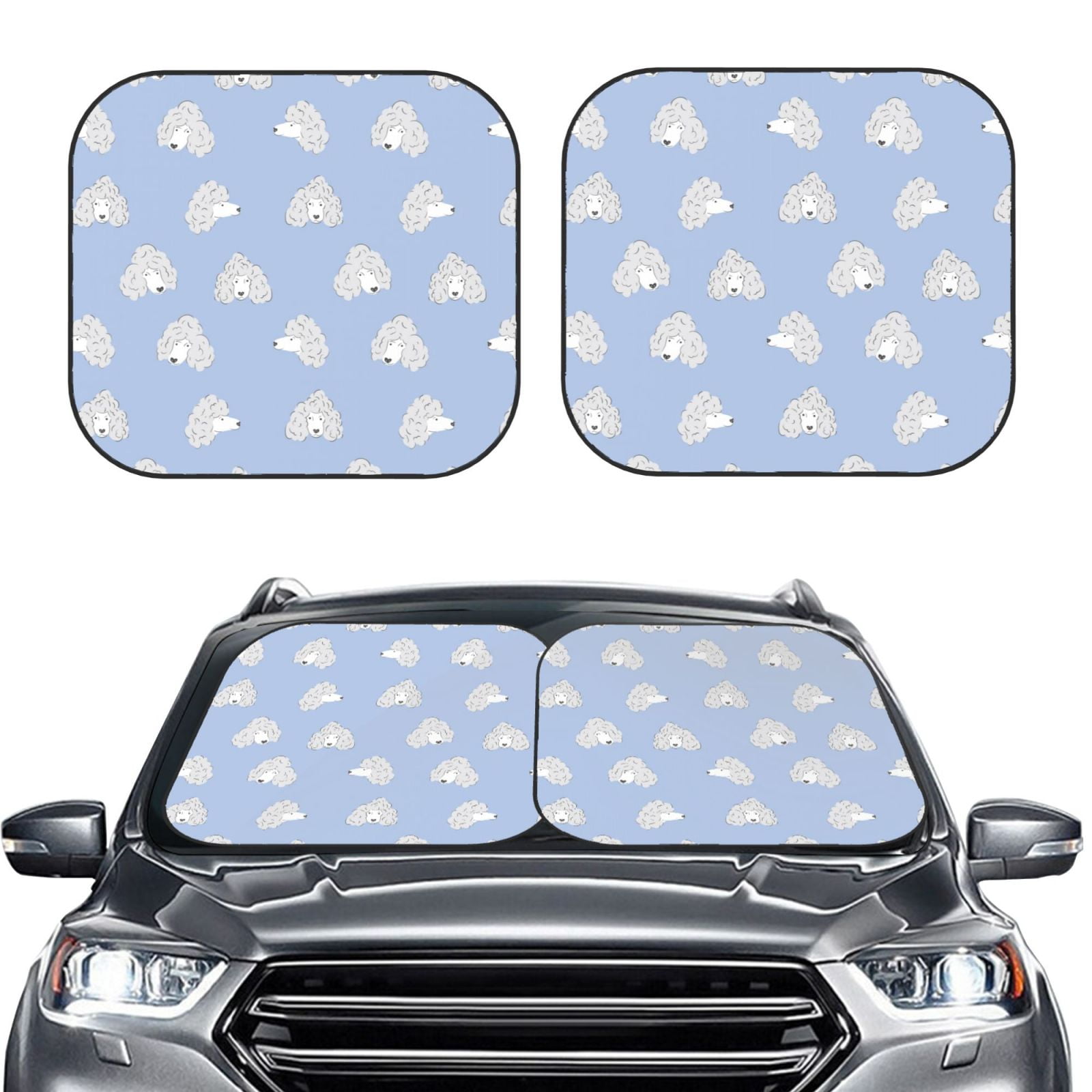 Daiia Cute Poodle Dog 2PCS Car Windshield Sun Shade, Foldable Sun ...