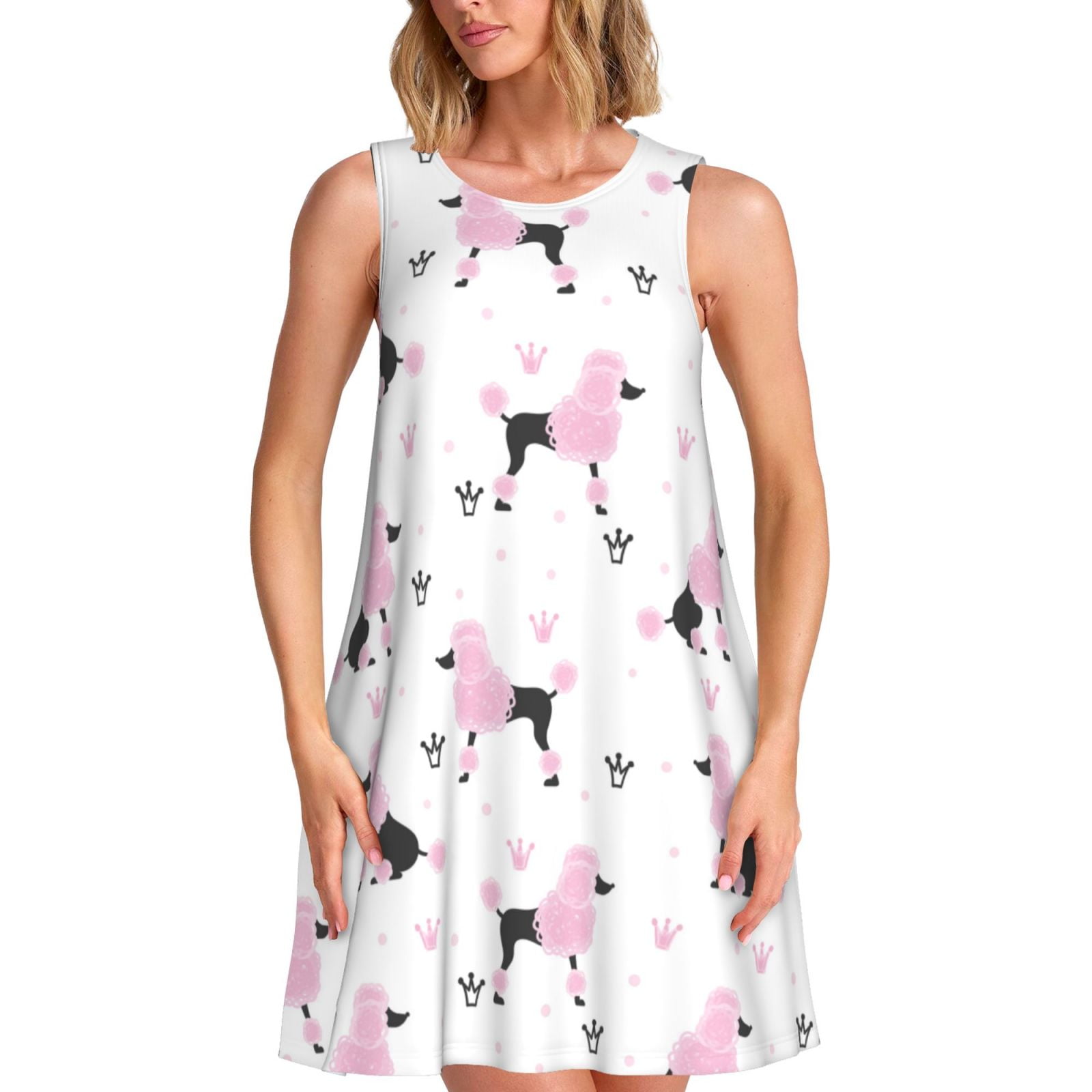 Daiia Cute Poodle Dog Print Women's Dresses 2025 Trendy Short sleeve ...