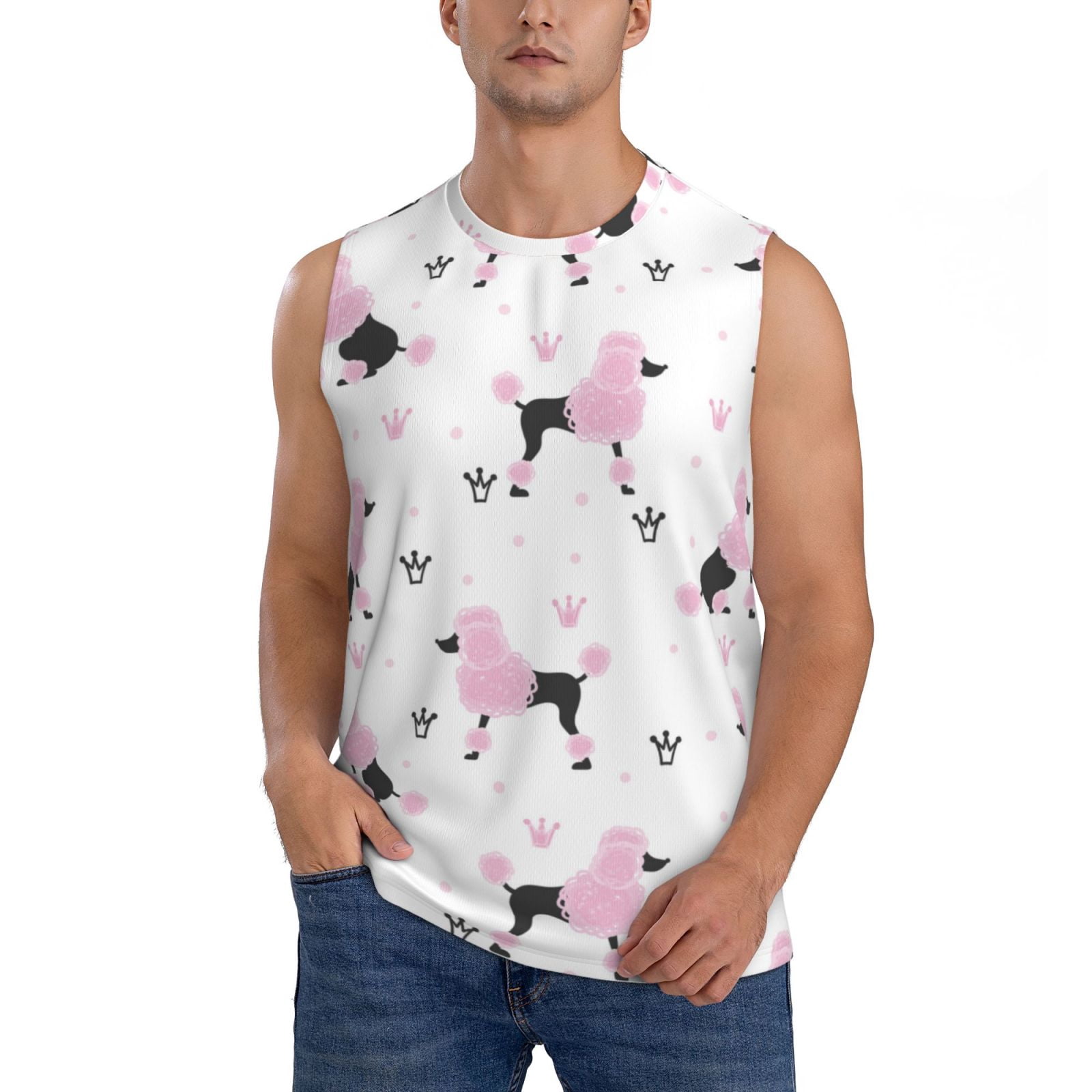 Daiia Cute Poodle Dog Printed Men's Tank Tops,Casual Soft Sleeveless ...