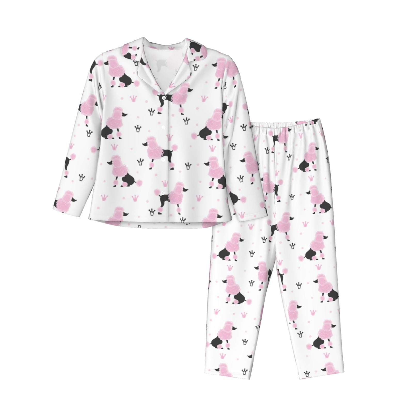 Daiia Cute Poodle Dog for Women's Long-Sleeved Pajama Set – Soft ...