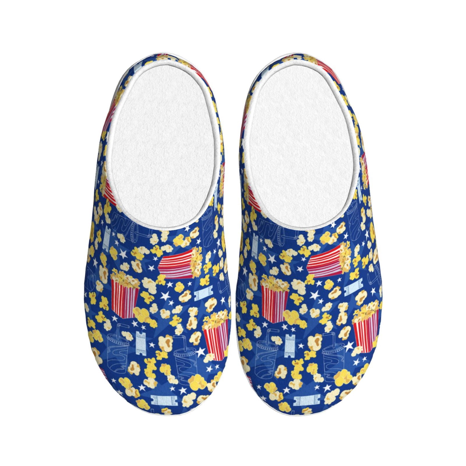 Daiia Cute Popcorn Print Women’s Fuzzy Slippers Memory Foam Lightweight ...