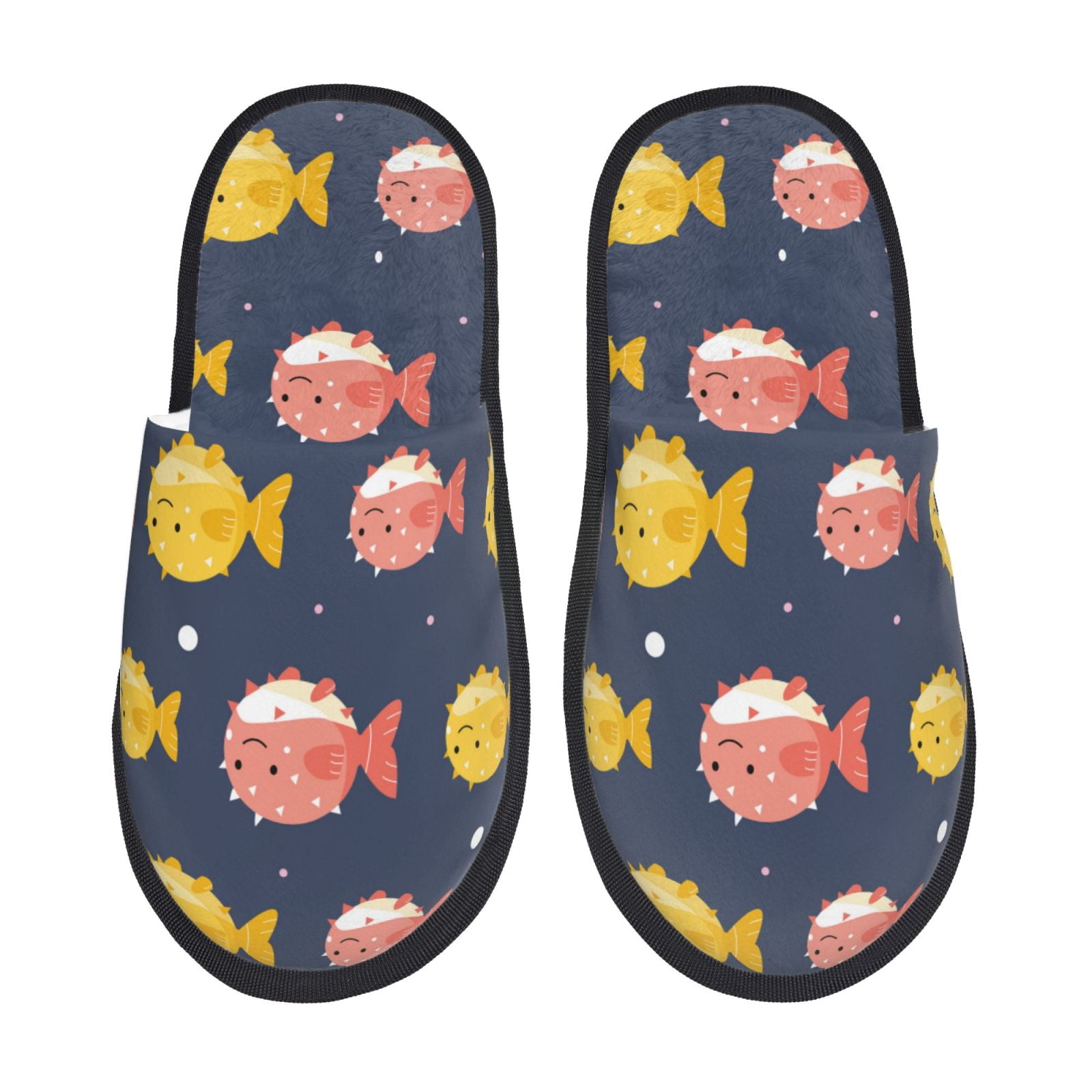 Daiia Cute Puffer Fish Pattern Furry Slippers for Women and Men, Soft ...