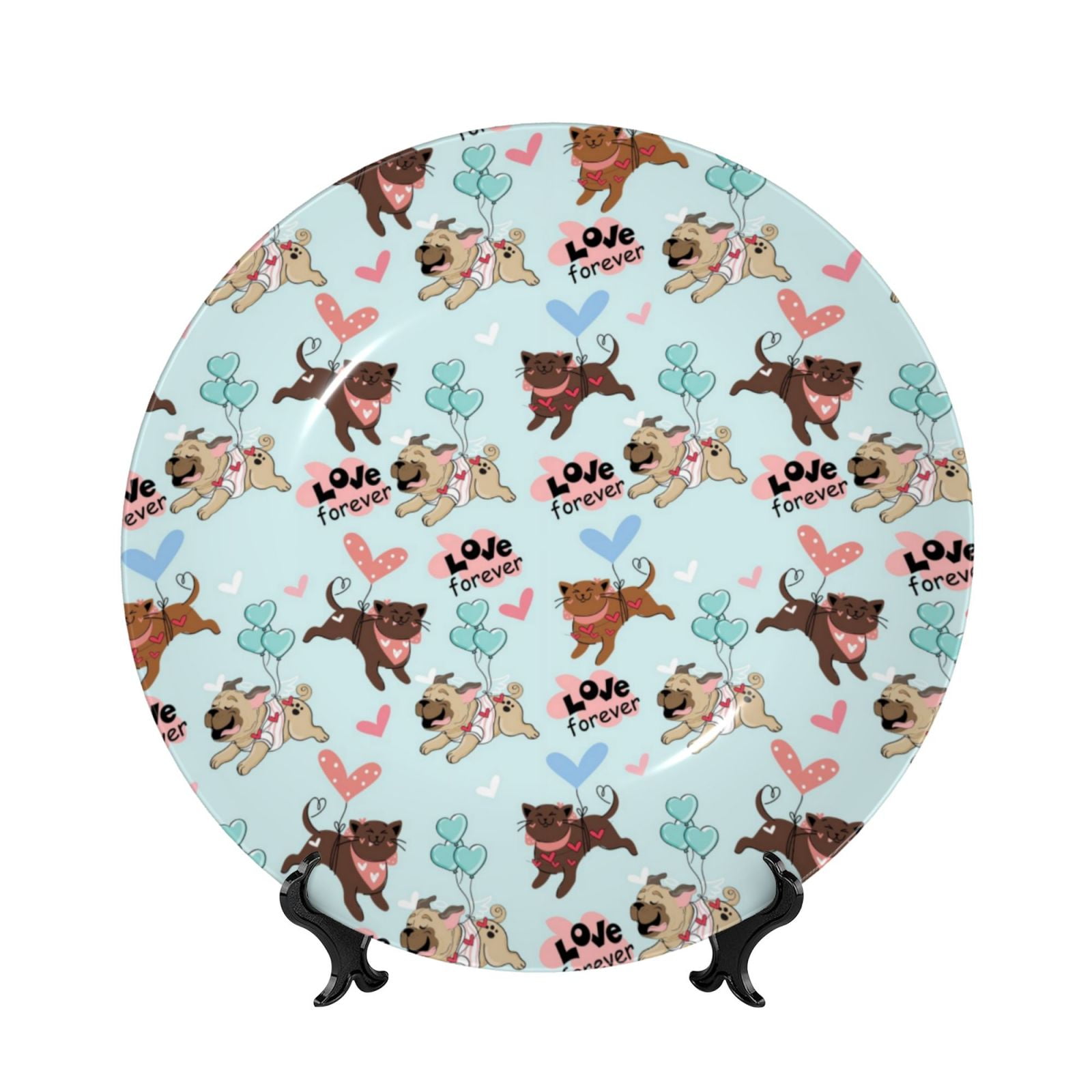 Daiia Cute Pug Dogs Printed Pattern Ceramic Plate Dinner Plates Bone ...