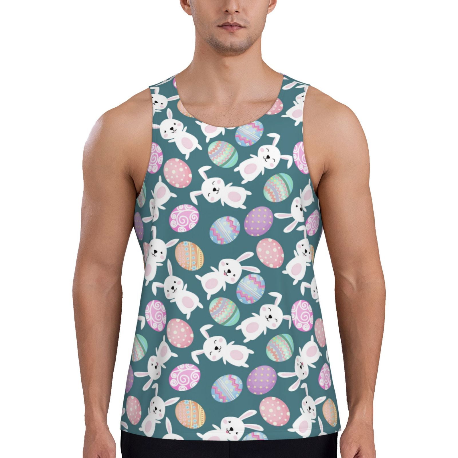 Daiia Cute Rabbit Easter Printed Men's Quick Dry Fit Muscle Tank Top ...