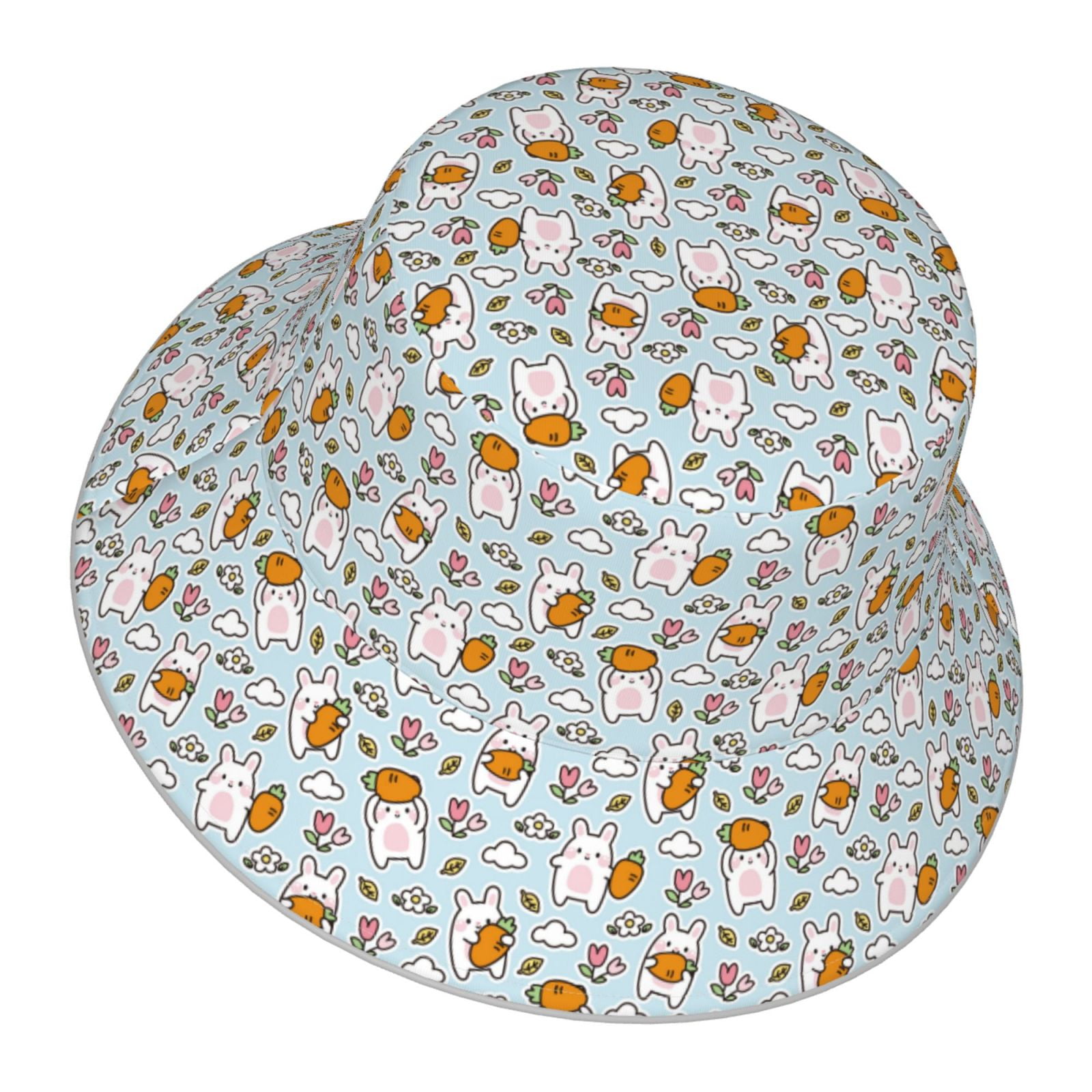Daiia Cute Rabbit Hold Carrot Pattern Bucket Hat - Trendy Cotton Sun ...
