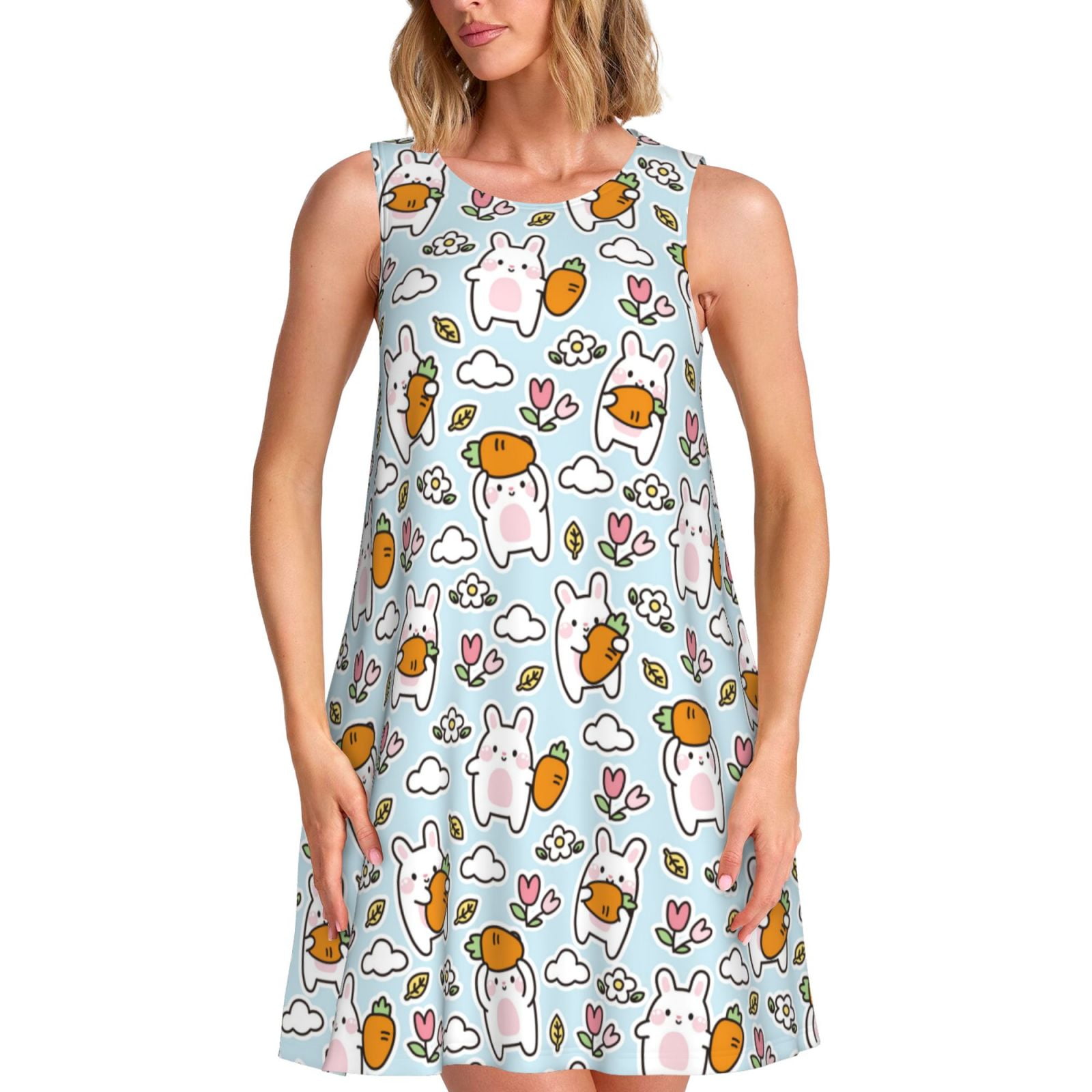 Daiia Cute Rabbit Hold Carrot Print Women's Dresses 2025 Trendy Short ...
