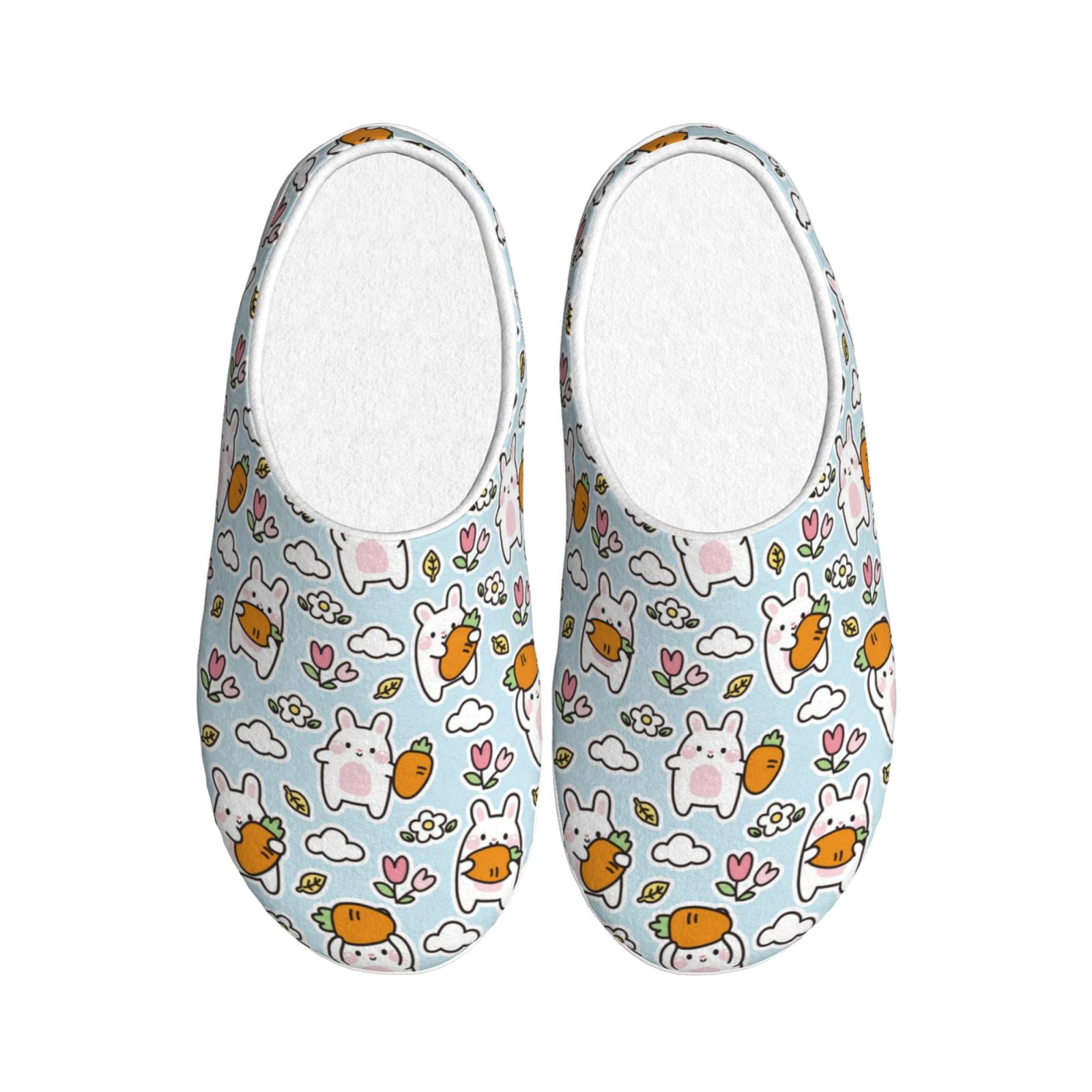 Daiia Cute Rabbit Hold Carrot Print Women’s Fuzzy Slippers Memory Foam ...