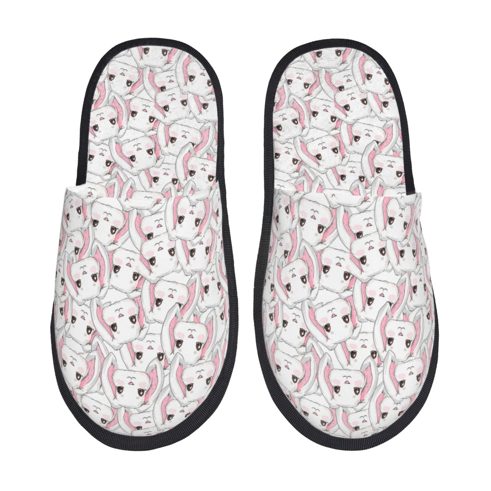 Daiia Cute Rabbit Pattern Furry Slippers for Women and Men, Soft Plush ...