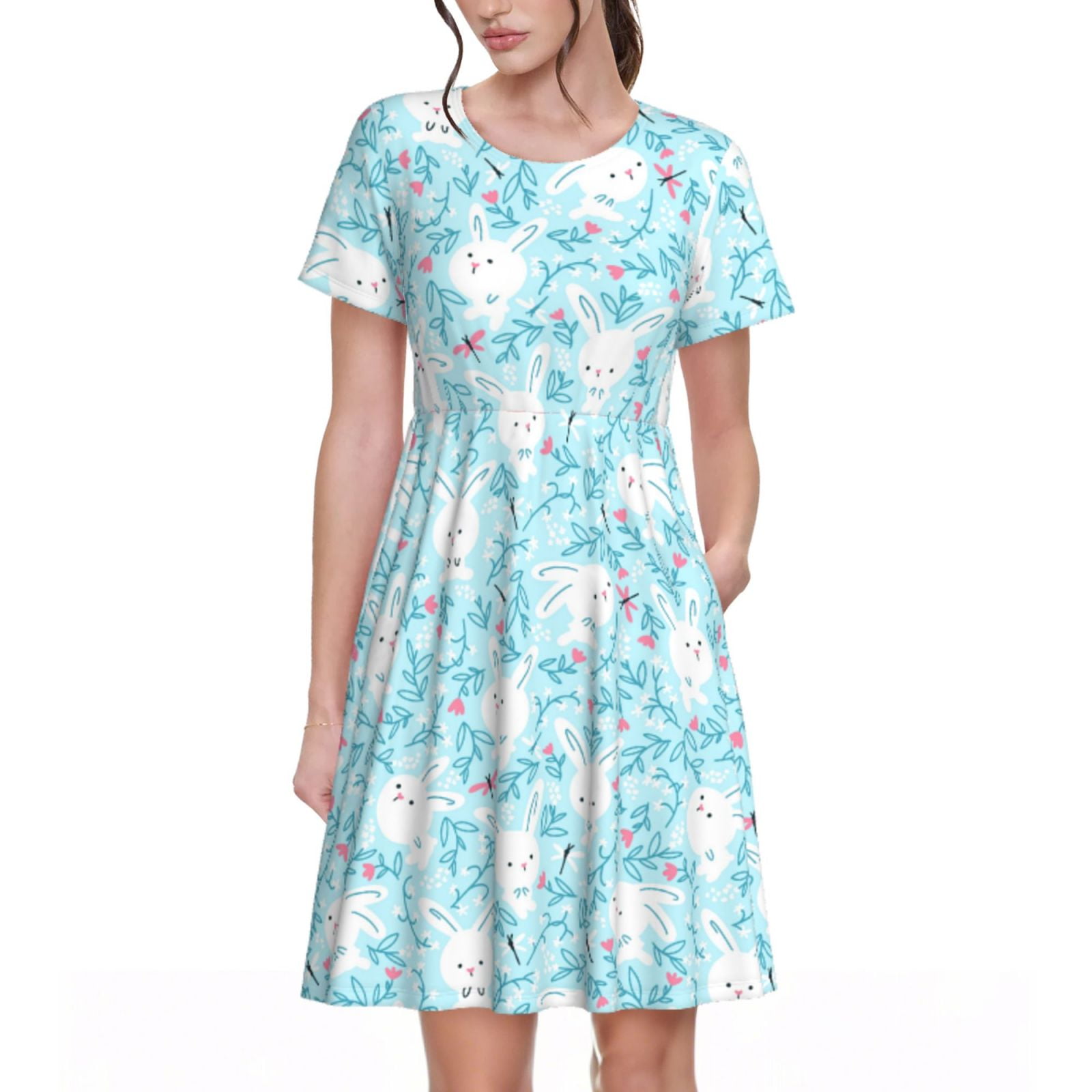 Daiia Cute Rabbit Print Women's Dresses 2025 Trendy Short sleeve ...