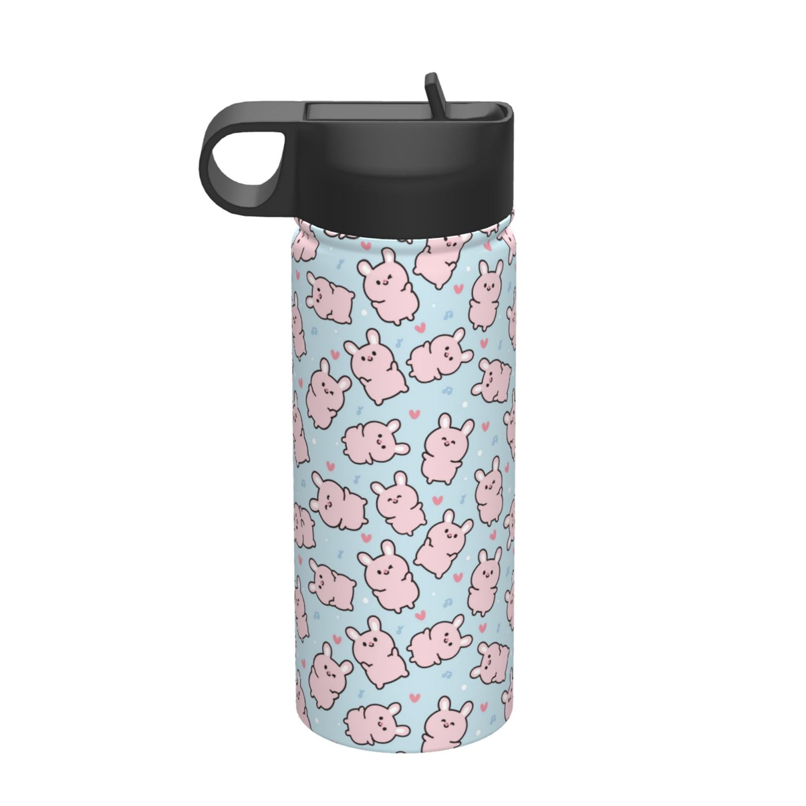 Daiia Cute Rabbit Printed 18oz Sports Insulated Kettle With Straw Water ...