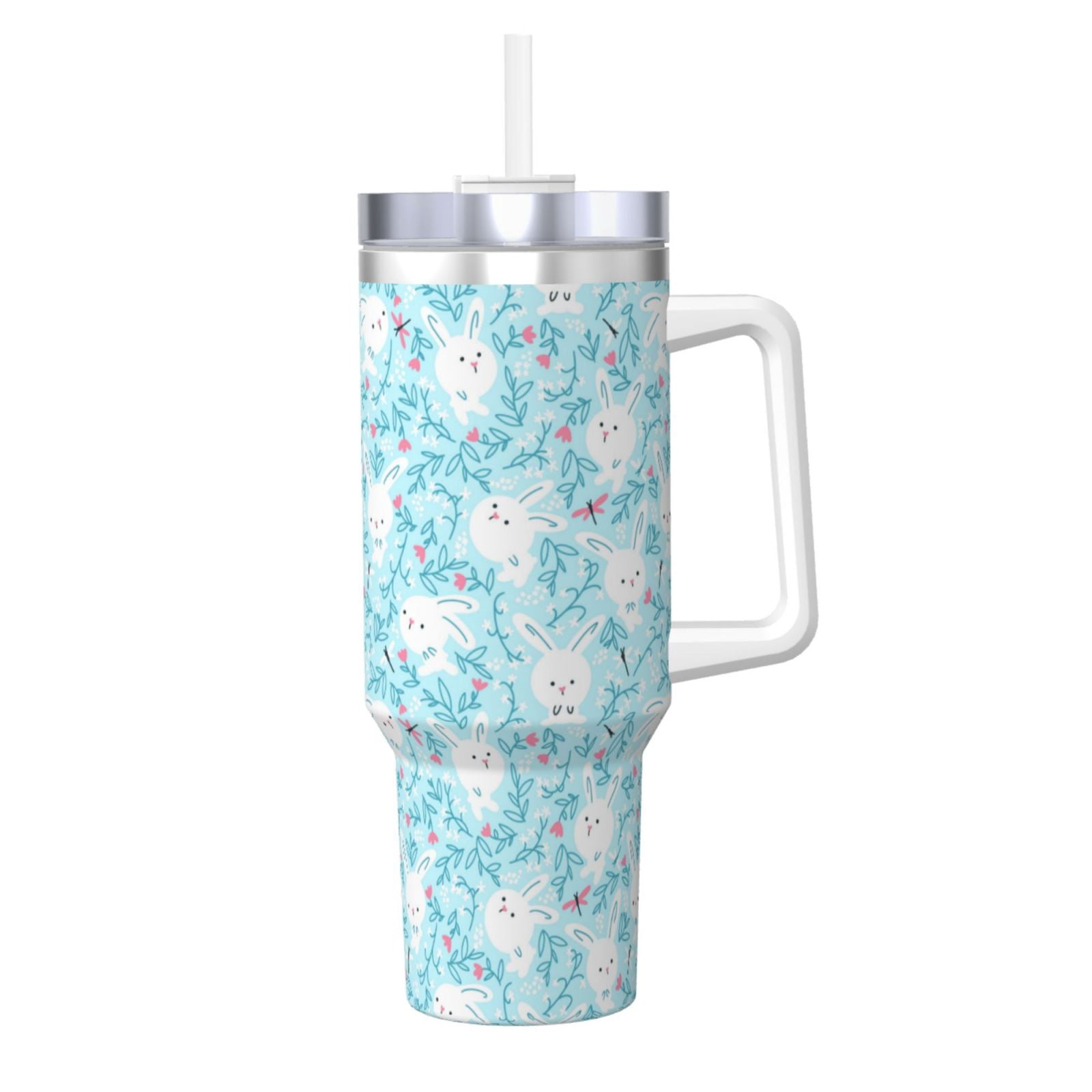 Daiia Cute Rabbit Printed 40 oz Tumbler with Handle,Ice Bully Insulated ...