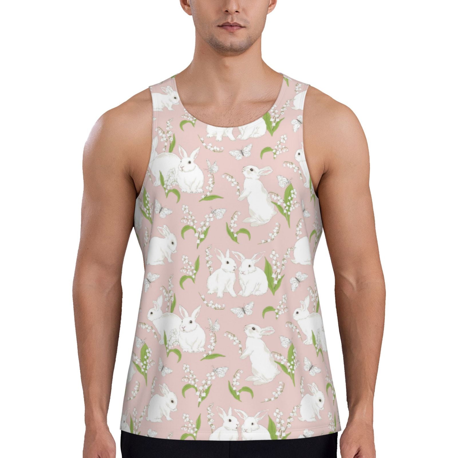 Daiia Cute Rabbit Printed Men's Quick Dry Fit Muscle Tank Top Slim-Fit ...