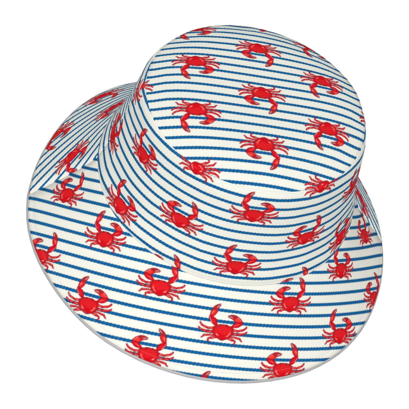 Daiia Cute Red Crabs With Nautical Pattern Bucket Hat - Trendy Cotton ...