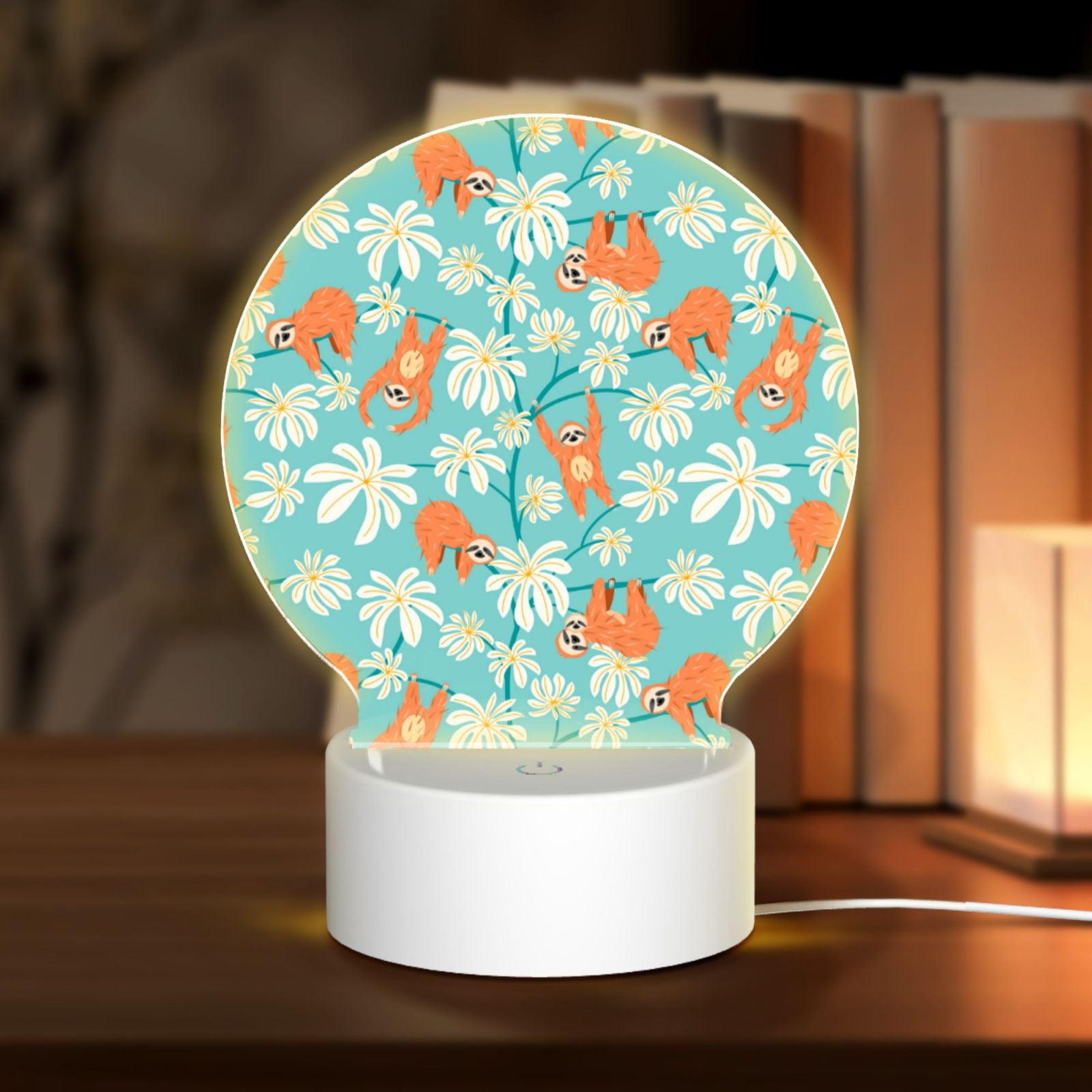Daiia Cute Sloth on Floral Tree Pattern Acrylic Night Light, LED Touch ...
