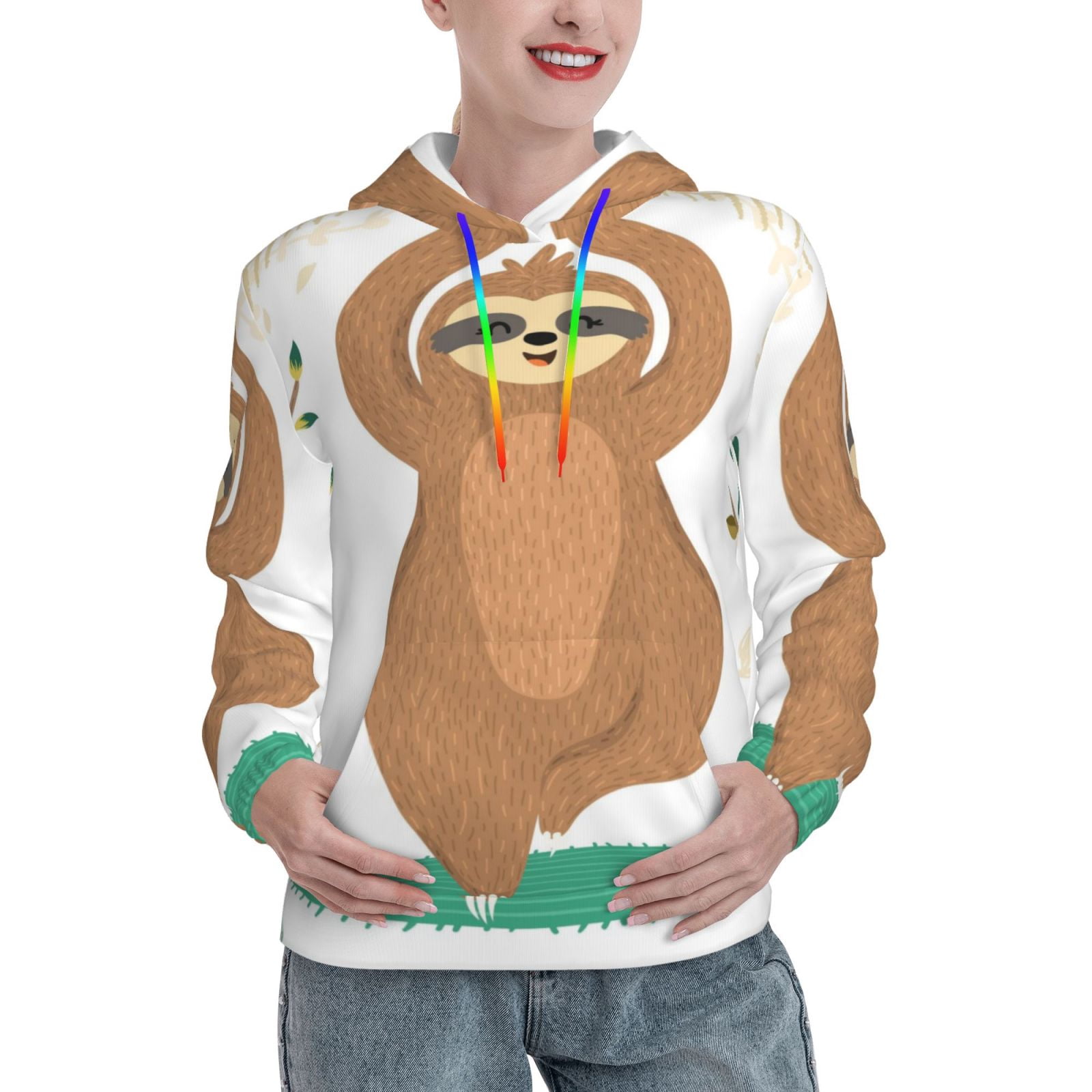 Daiia Cute Sloth In Yoga Pose Tree Pattern Women's Fashion Hoodies ...