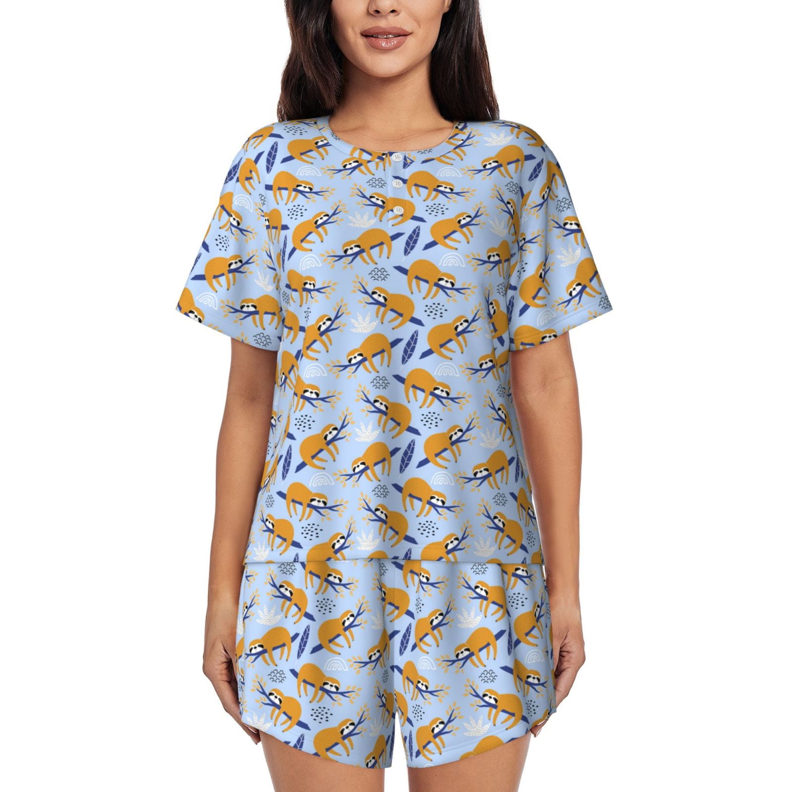 Daiia Cute Sloth Pattern Womens Pajama Sets Short Sleeve Pajamas for ...