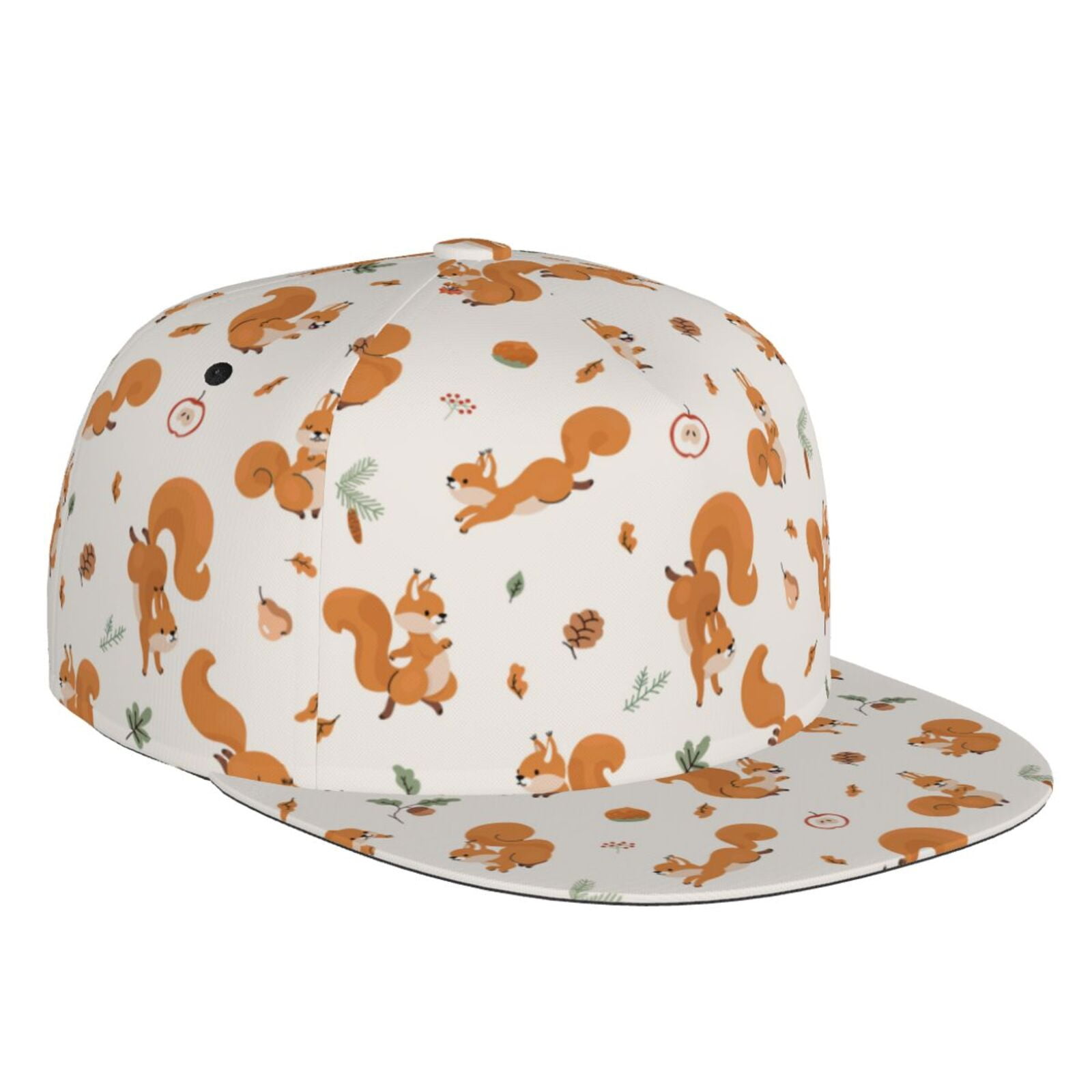 Daiia Cute Squirrel Fall print Flat Bill Hats Flat Brim Trucker Cap ...