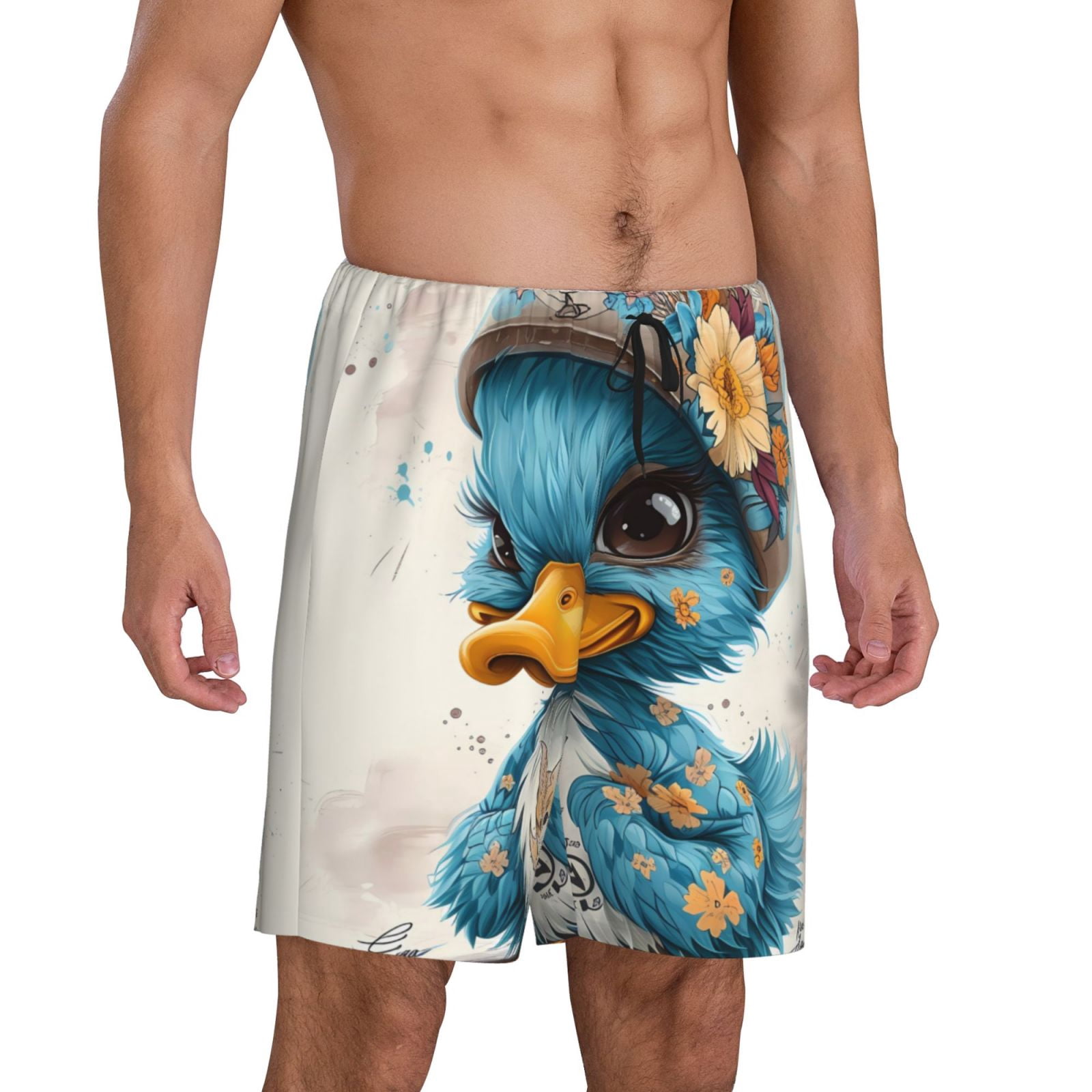 Daiia Cute Sunflower Blue Duck Mens Woven Stretch Pajama Short,Short ...