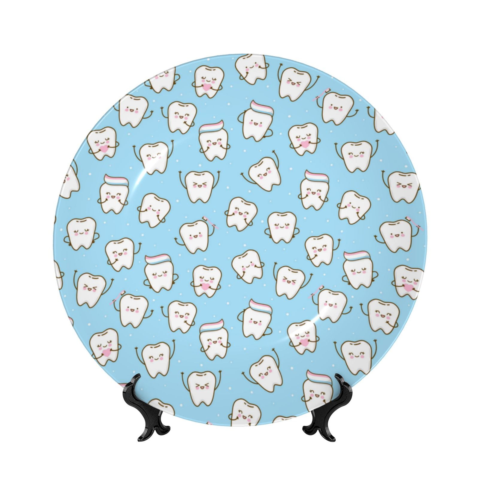 Daiia Cute Teeth Printed Pattern Ceramic Plate Dinner Plates Bone China ...