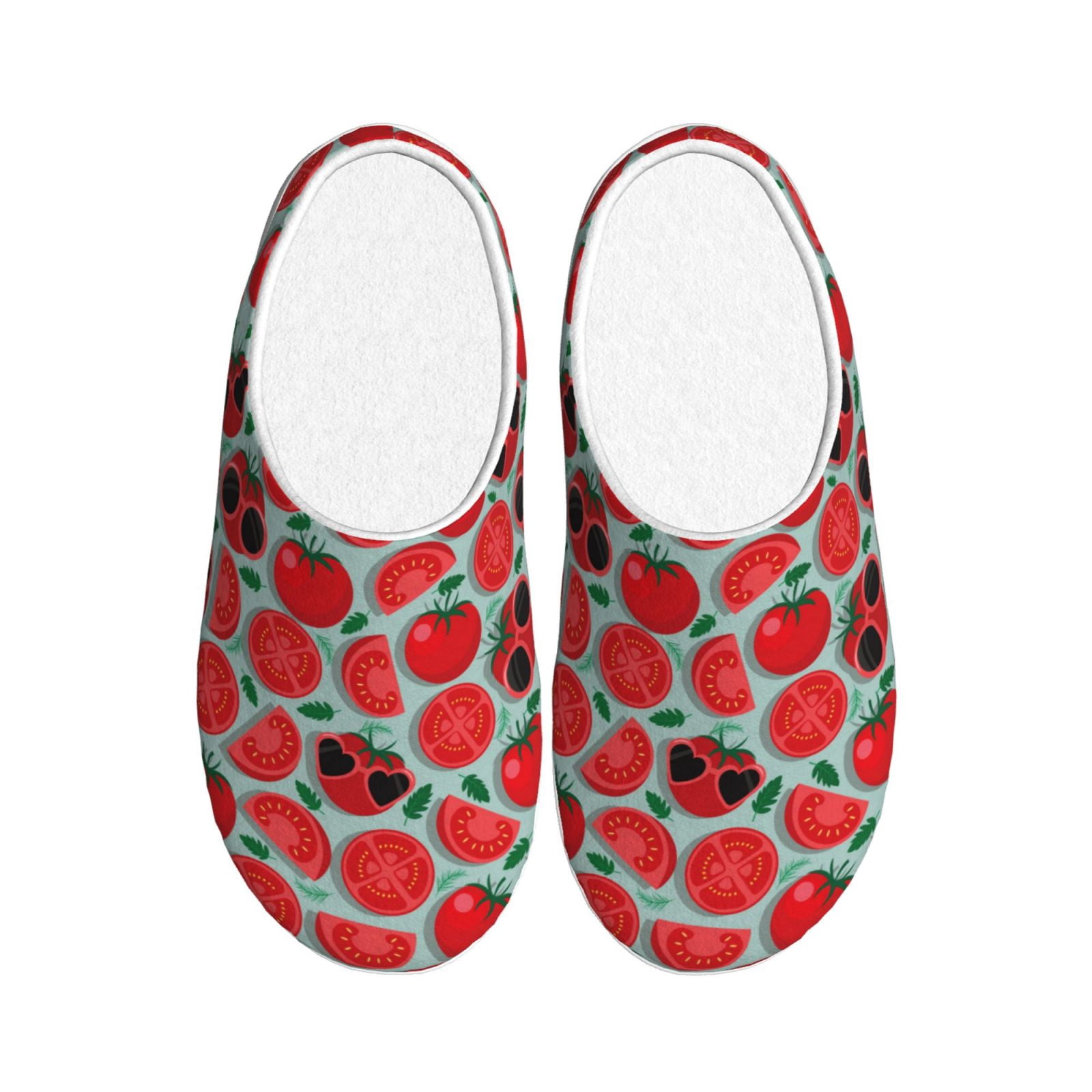 Daiia Cute Tomato Print Women’s Fuzzy Slippers Memory Foam Lightweight ...