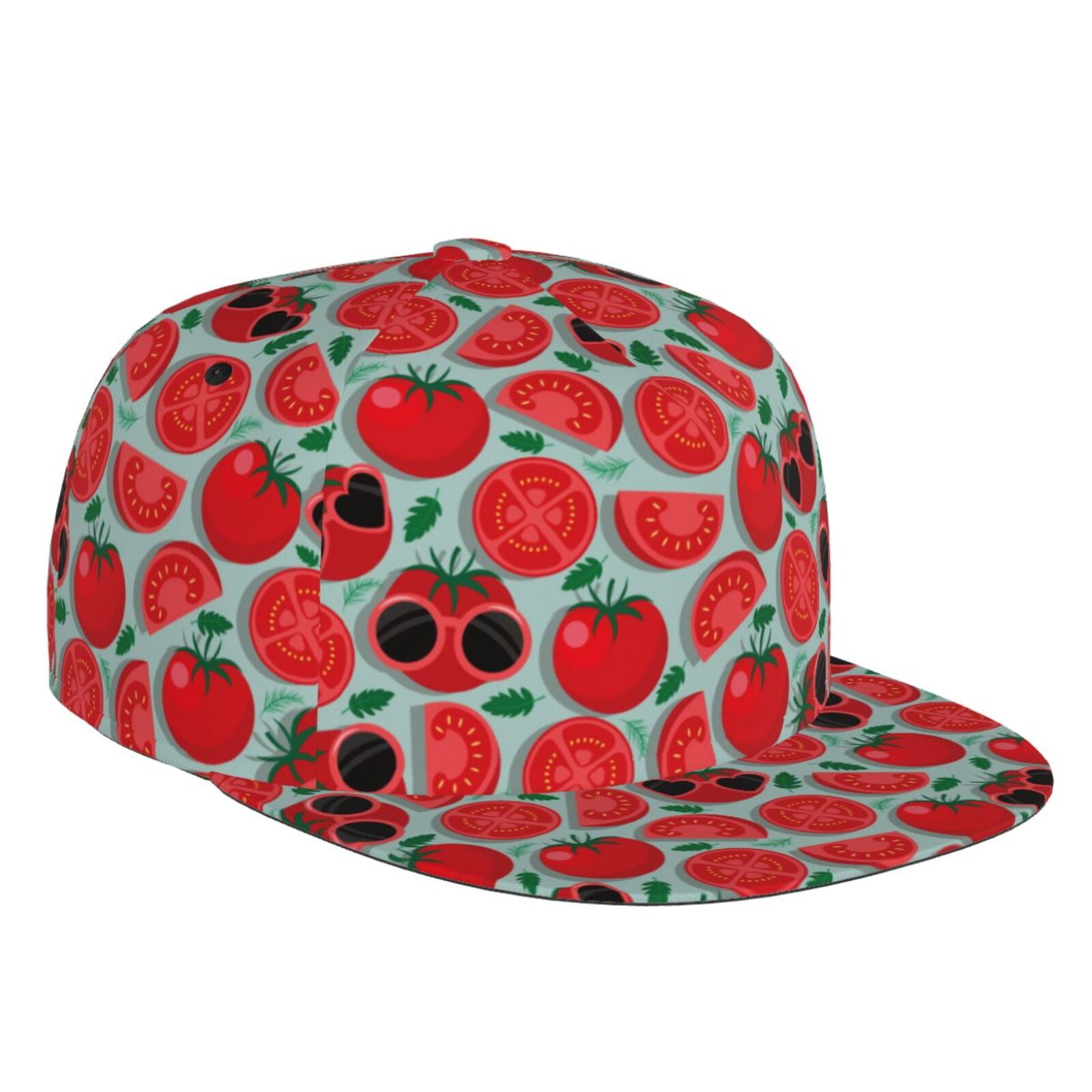 Daiia Cute Tomato print Flat Bill Hats Flat Brim Trucker Cap Baseball ...