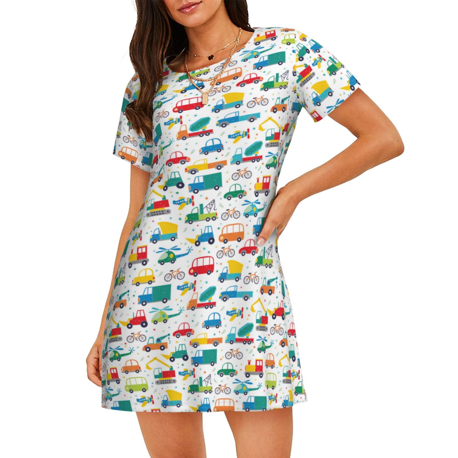 Daiia Cute Transport Print Women's Nightshirt Soft Nightgowns for Women ...