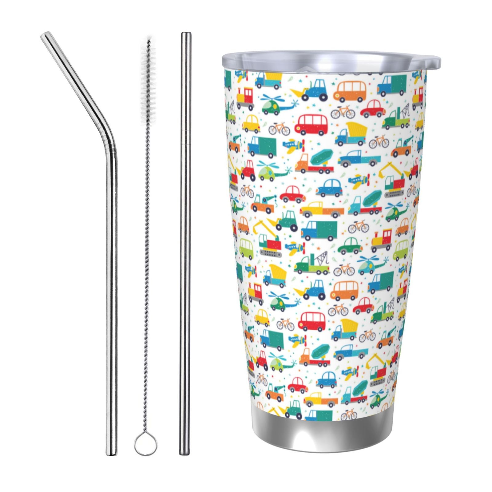 Daiia Cute Transport Printed 20oz Insulated Coffee Cup with Straw ...