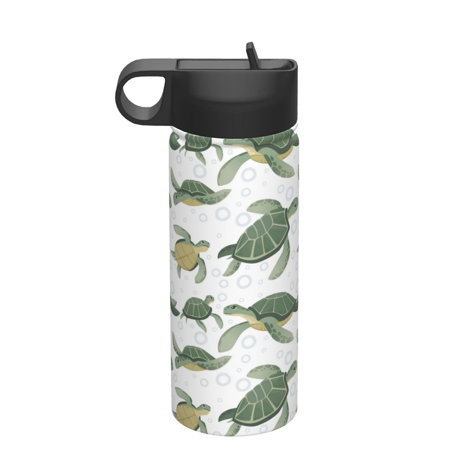 Daiia Cute Turtle Printed 18oz Sports Insulated Kettle With Straw Water ...