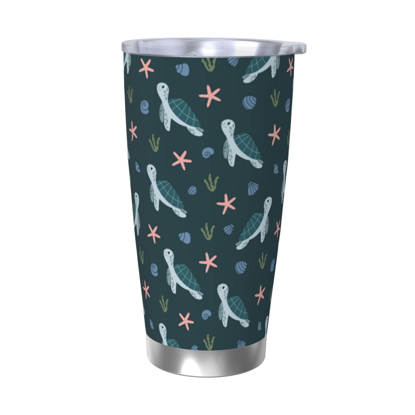 Daiia Cute Turtle Printed 20oz Insulated Coffee Cup with Straw Topper ...