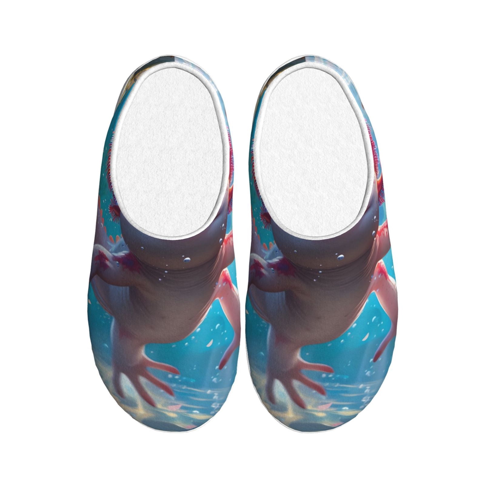 Daiia Cute Underwater Axolotl Print Women’s Fuzzy Slippers Memory Foam ...