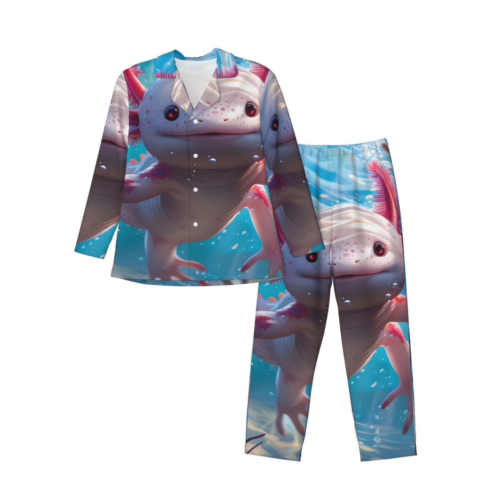 Daiia Cute Underwater Axolotl for Men's Long-Sleeved Pajama Set – Soft ...